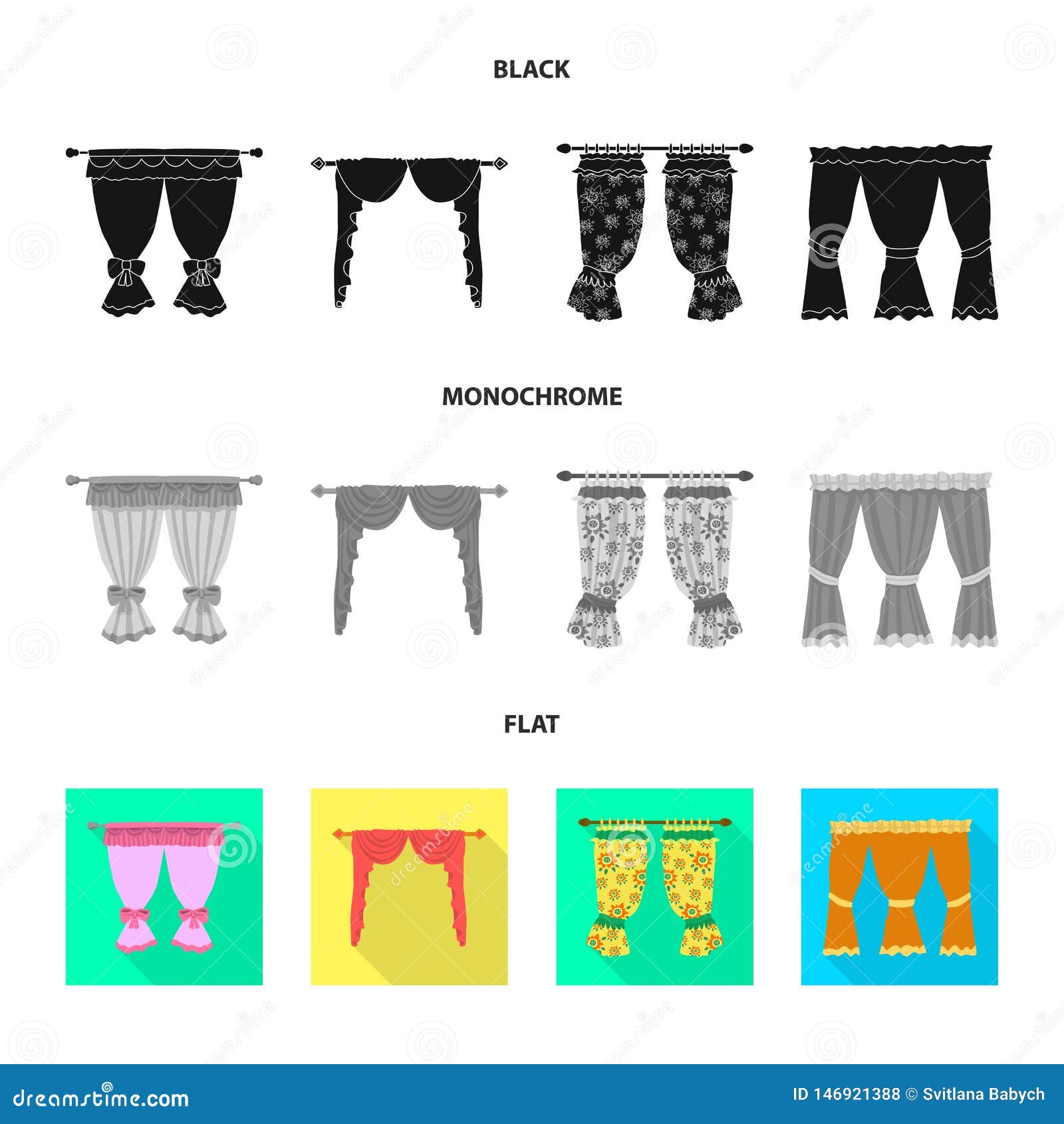 Isolated Object of Curtains and Drapes Symbol. Set of Curtains and ...