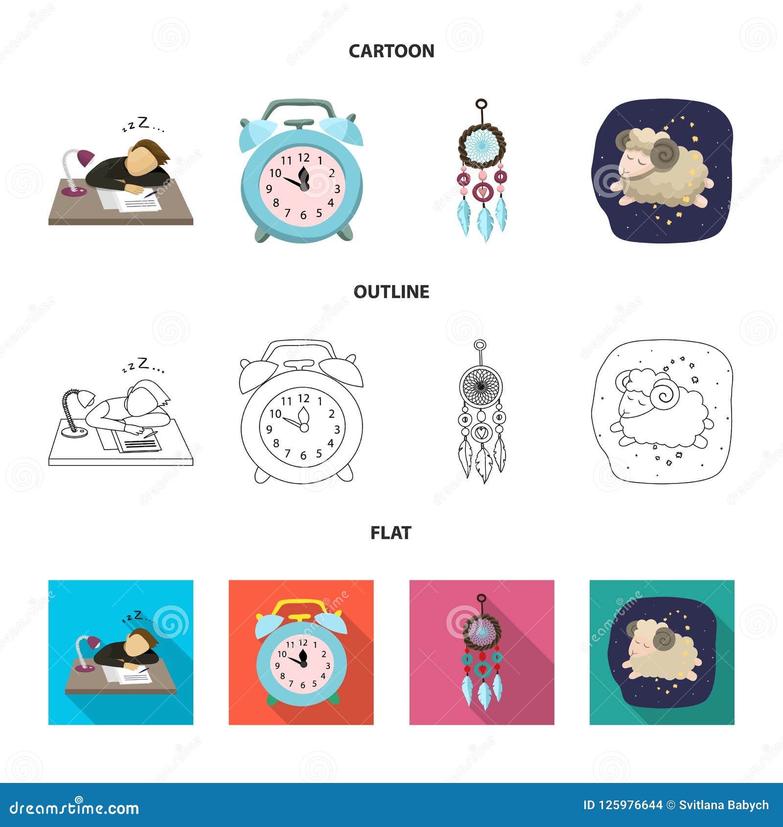 Isolated Object of Dreams and Night Icon. Set of Dreams and Bedroom ...