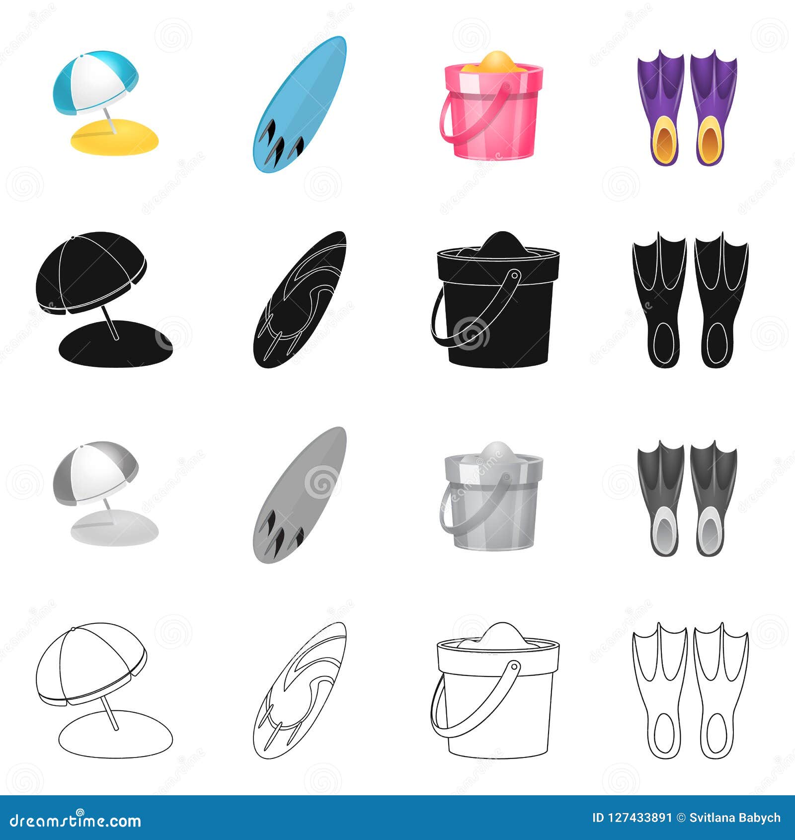 Vector Illustration of Equipment and Swimming Icon. Collection of ...