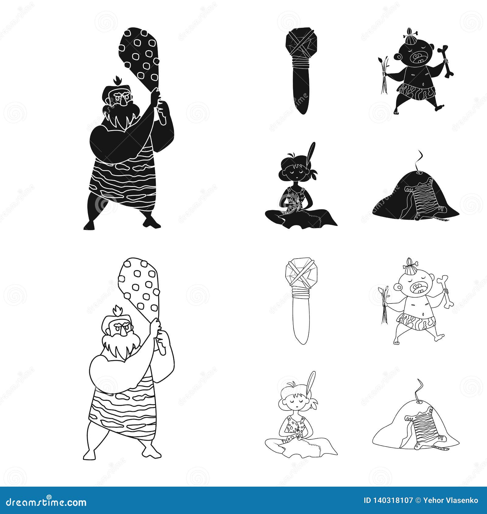 Vector Illustration of Evolution and Prehistory Symbol. Set of ...