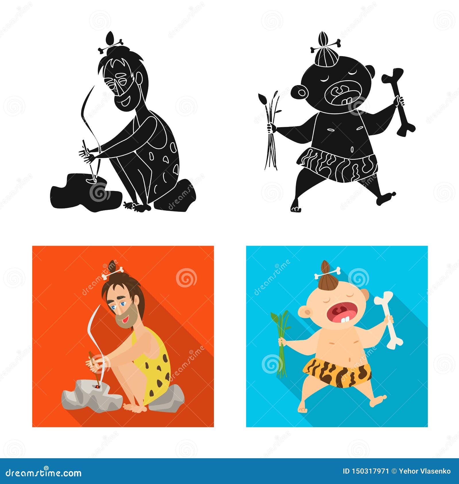 Vector Illustration of Evolution and Prehistory Symbol. Collection of ...