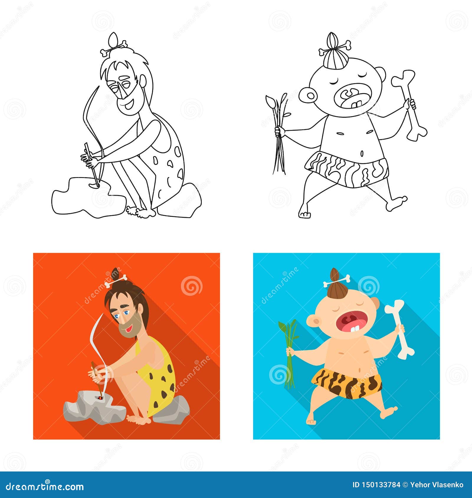 Isolated Object of Evolution and Prehistory Symbol. Collection of ...