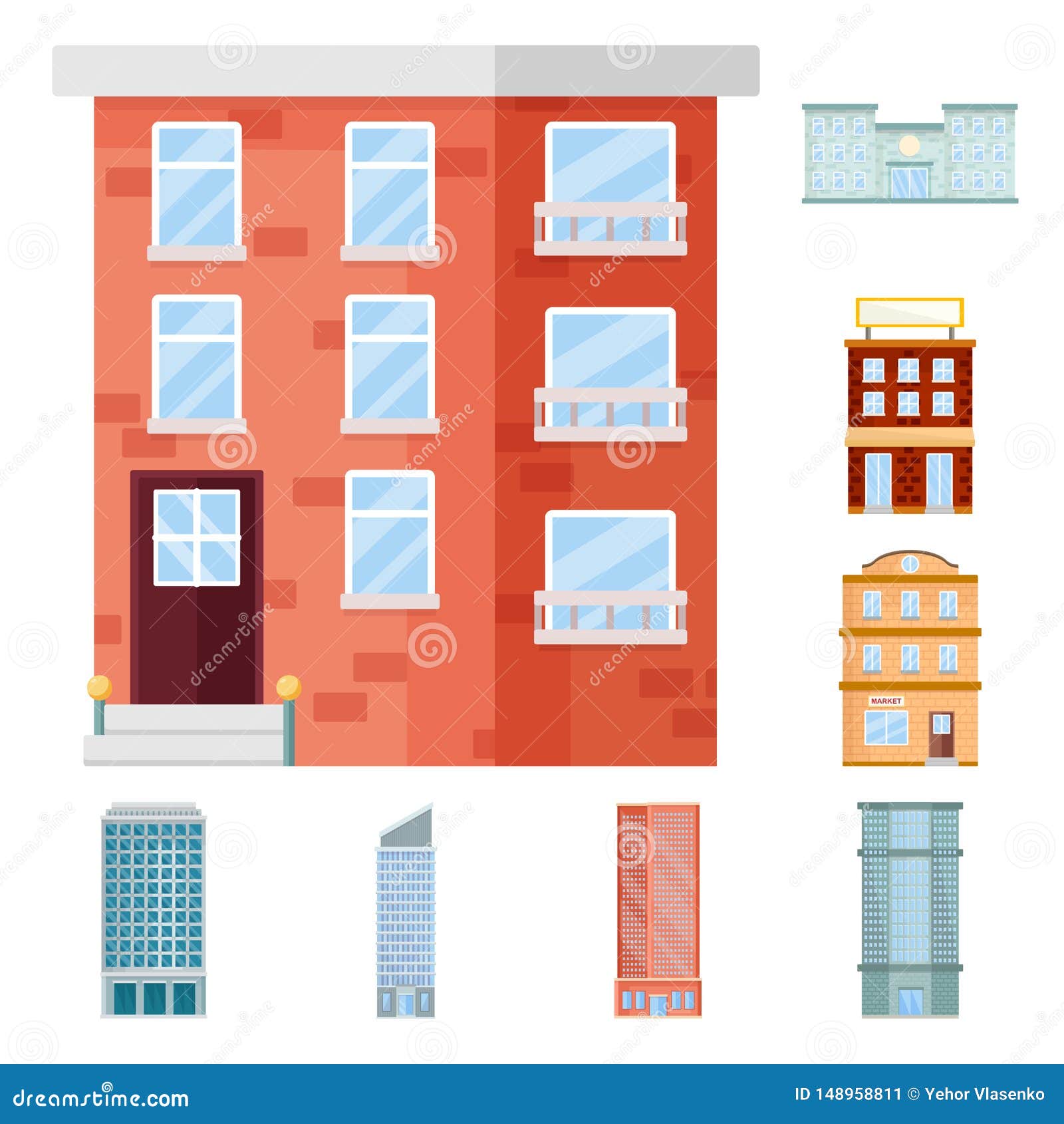 Isolated Object of Facade and Building Logo. Collection of Facade and ...