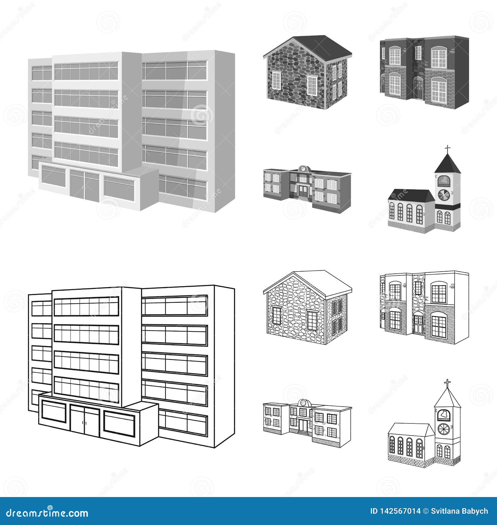 Vector Illustration of Facade and Housing Symbol. Collection of Facade ...