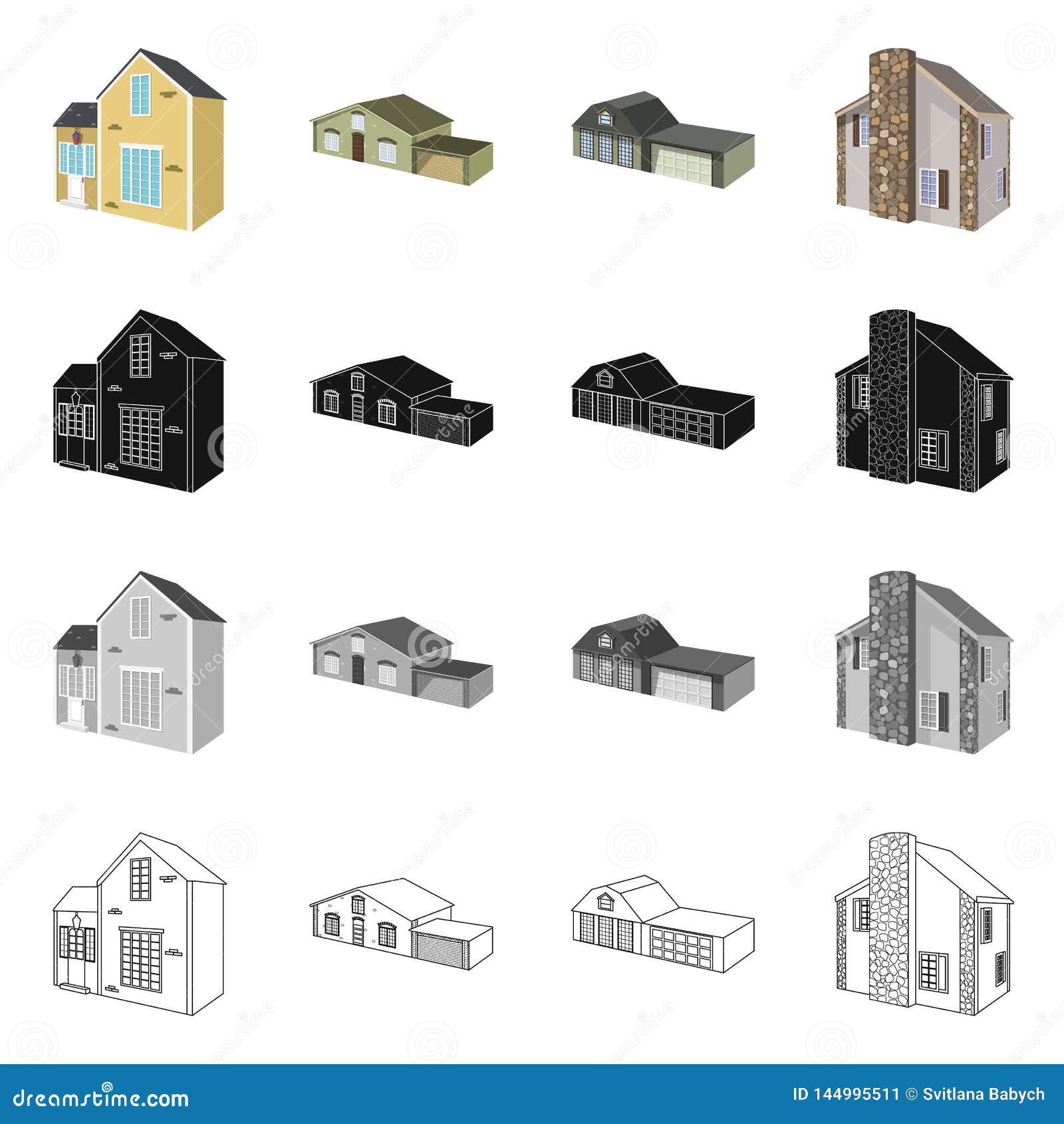 Vector Illustration of Facade and Housing Symbol. Collection of Facade ...