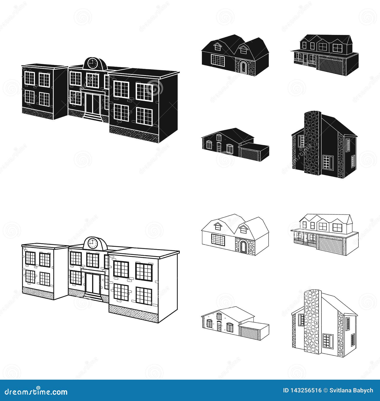 Isolated Object of Facade and Housing Symbol. Collection of Facade and ...