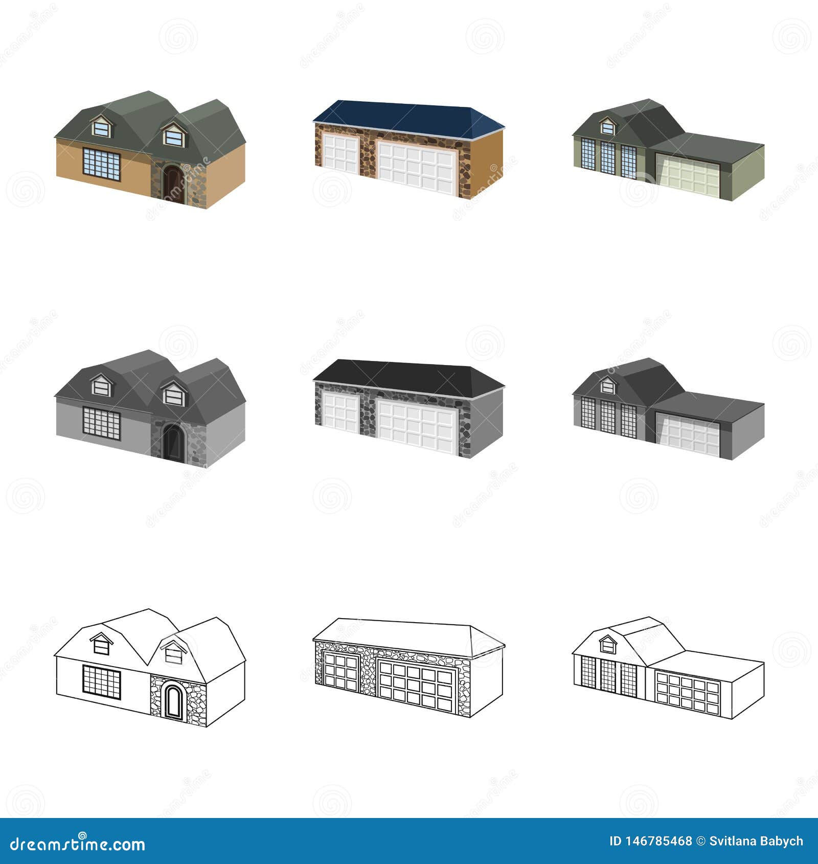 Isolated Object of Facade and Housing Symbol. Set of Facade and ...