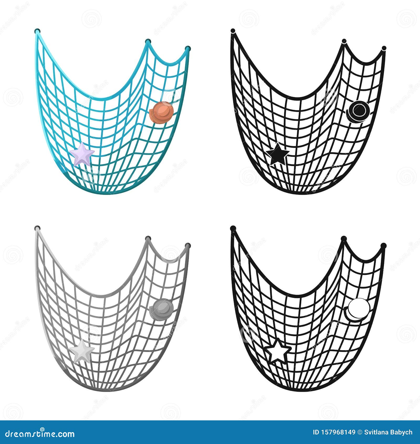 Vector Illustration of Fishnet and Fish Icon. Set of Fishnet and Catch ...