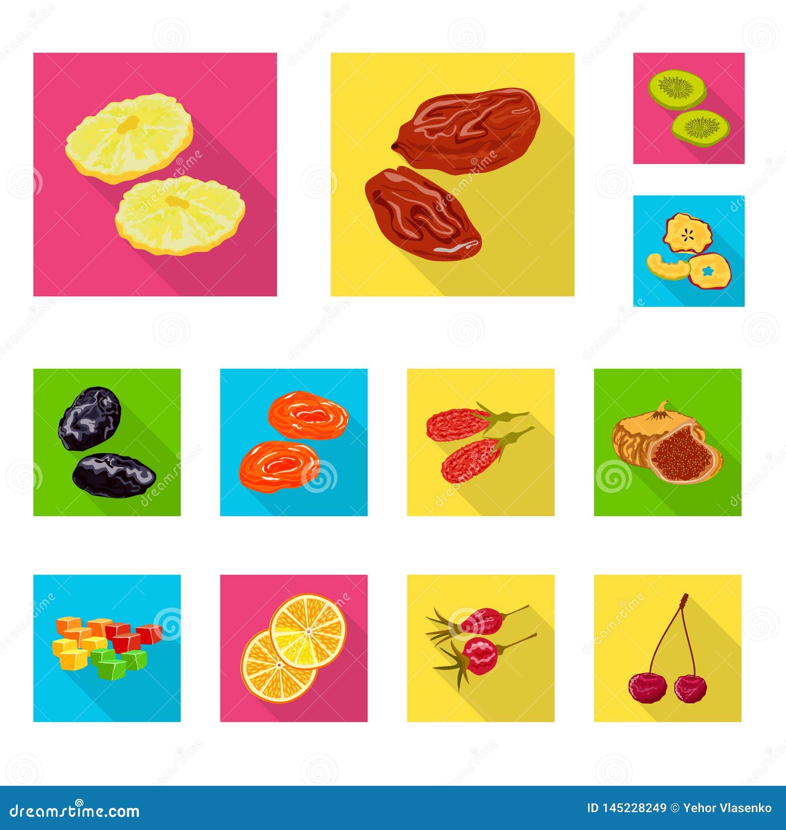 Vector Illustration of Fruit and Dried Logo. Set of Fruit and Food ...