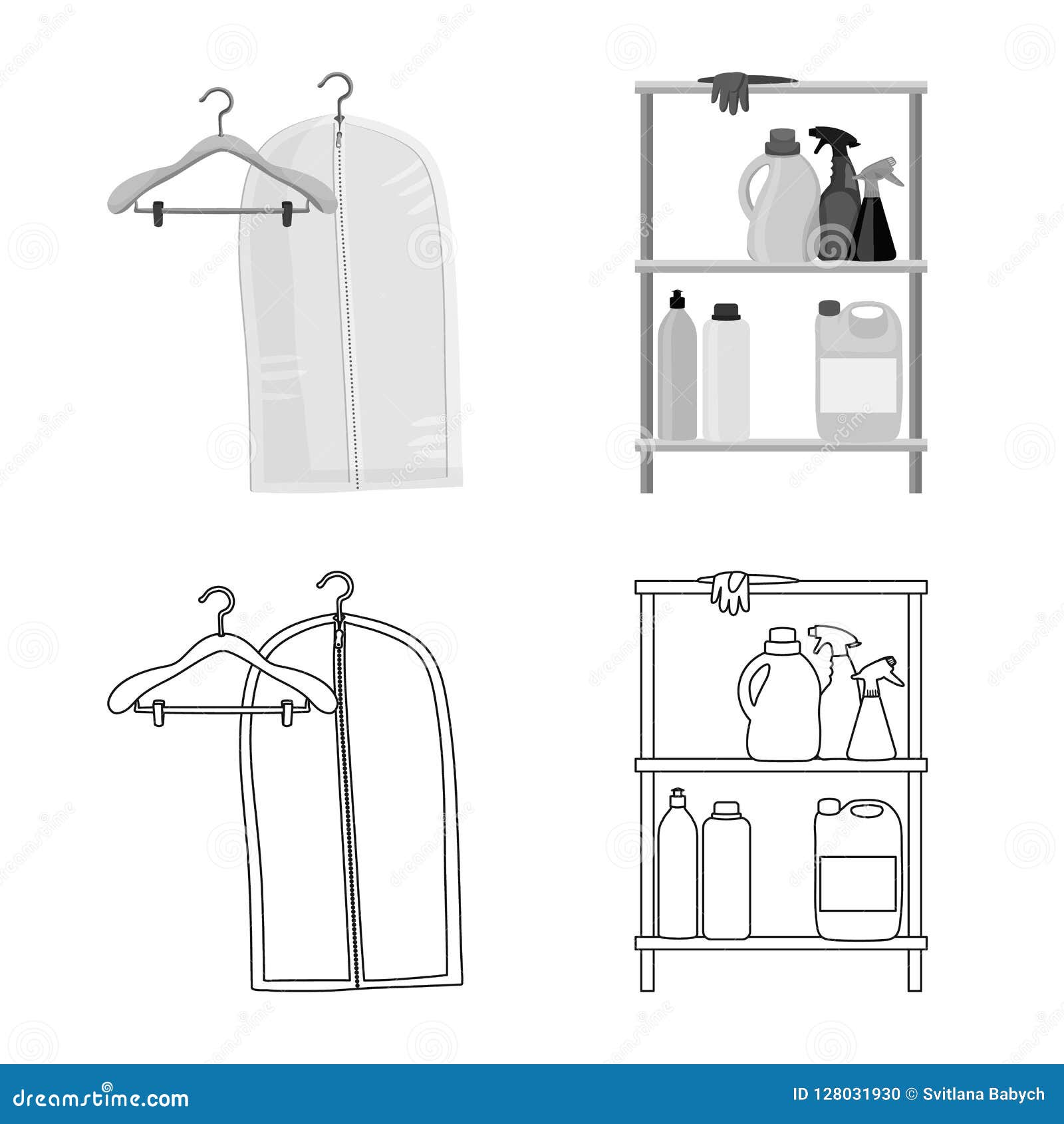 Isolated Object of Laundry and Clean Sign. Set of Laundry and Clothes ...