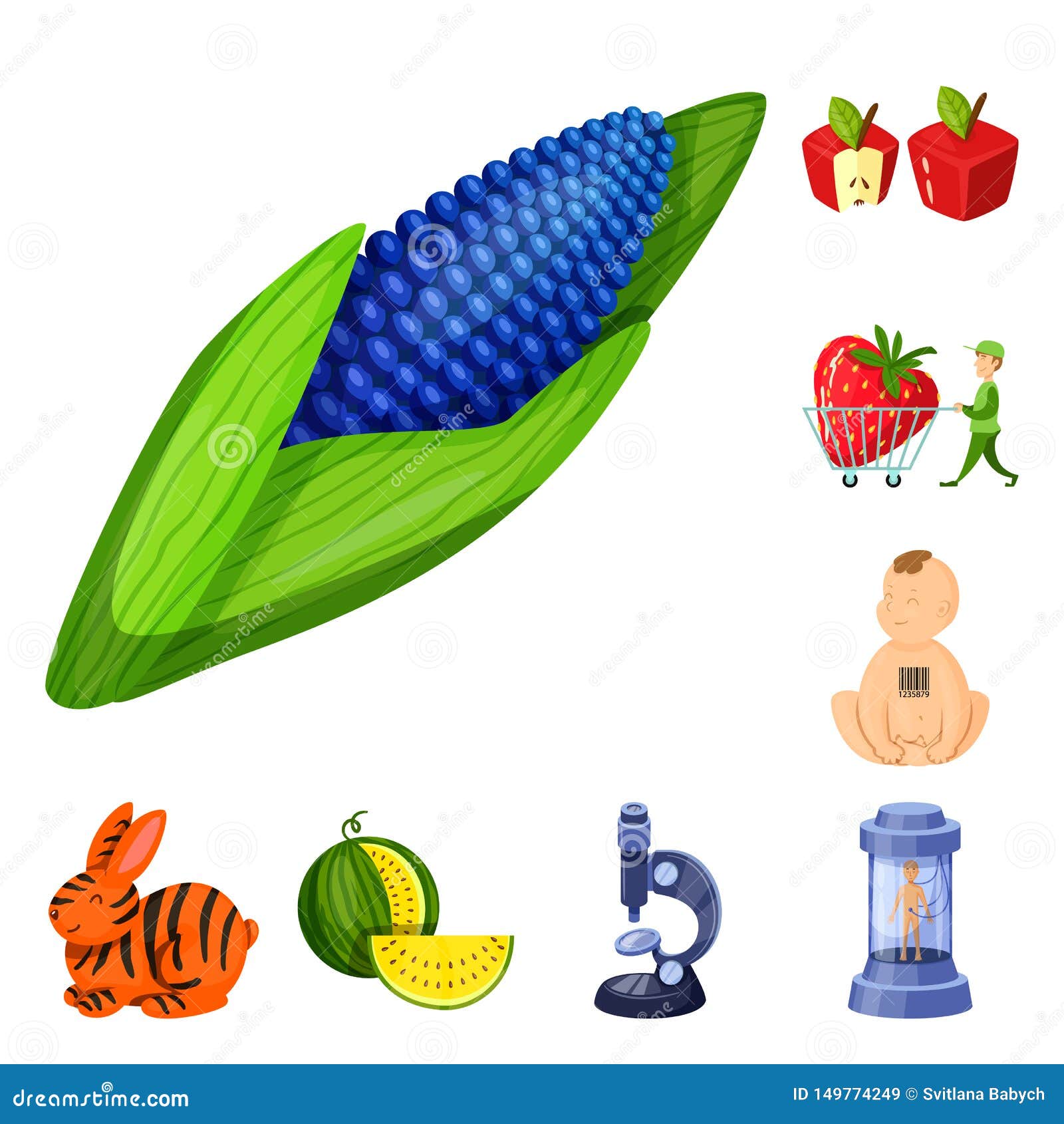 Isolated Object of Modified and Genetically Icon. Collection of ...