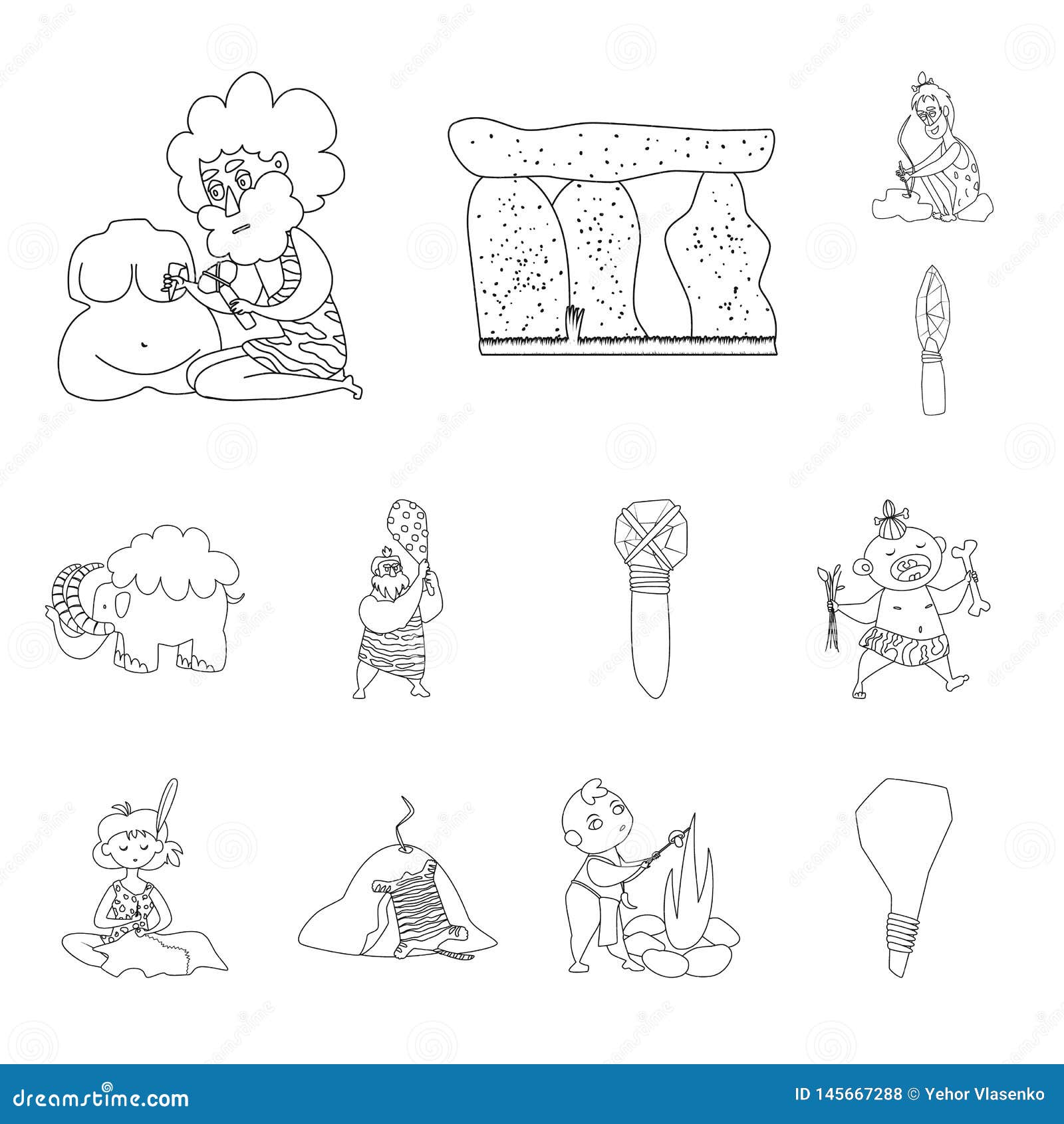 Vector Illustration of Primitive and Archeology Symbol. Set of ...