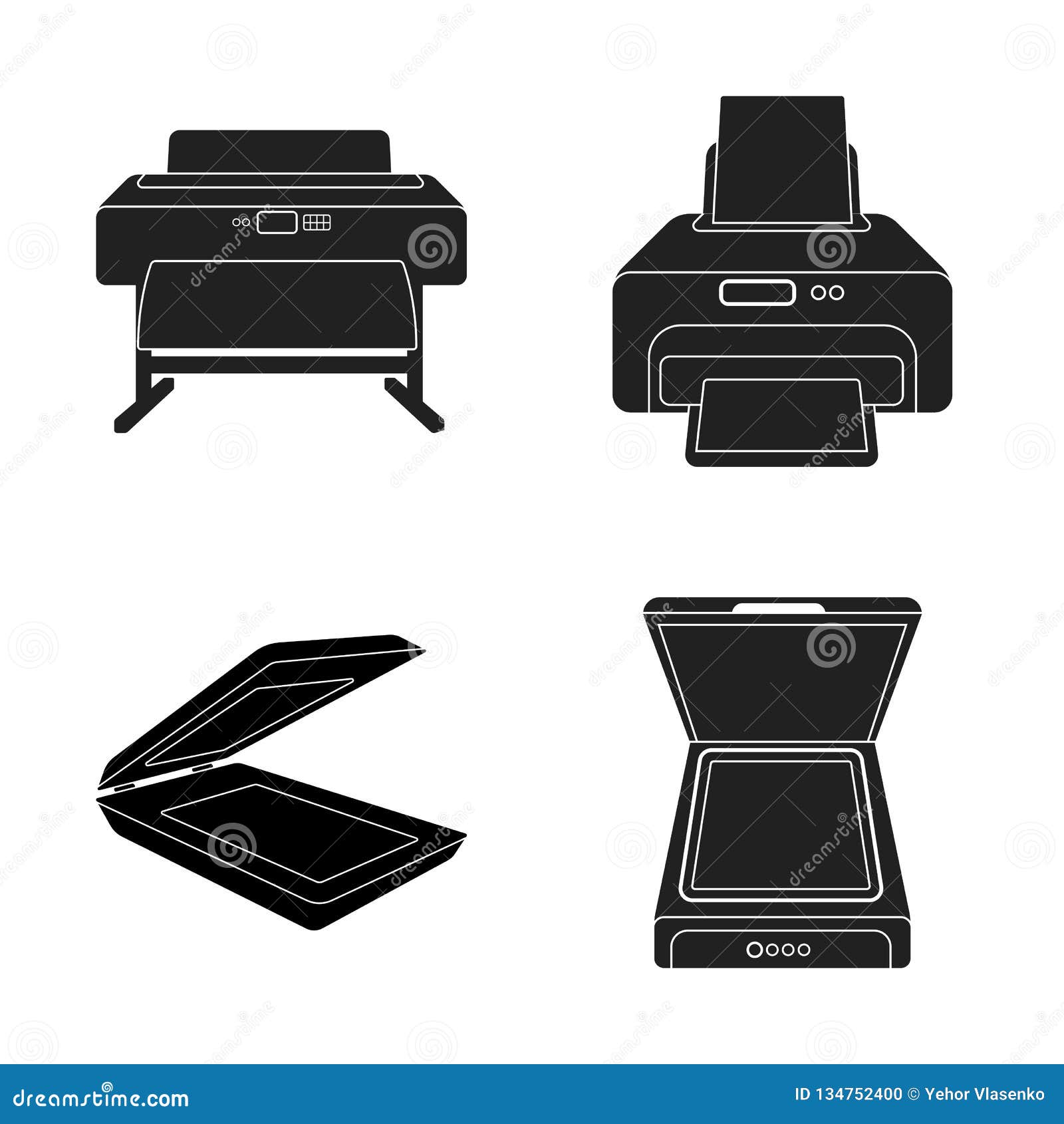 Vector Illustration of Printer and Plotter Sign. Set of Printer and ...