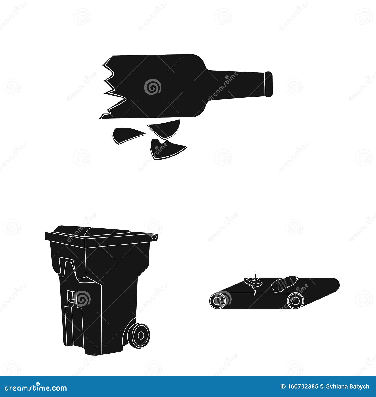 Vector Illustration of Refuse and Junk Sign. Set of Refuse and Waste ...