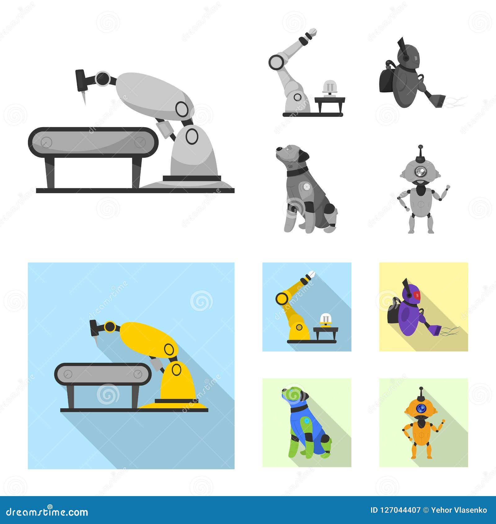 Vector Illustration Of Robot And Factory Symbol Set Of Robot And Space