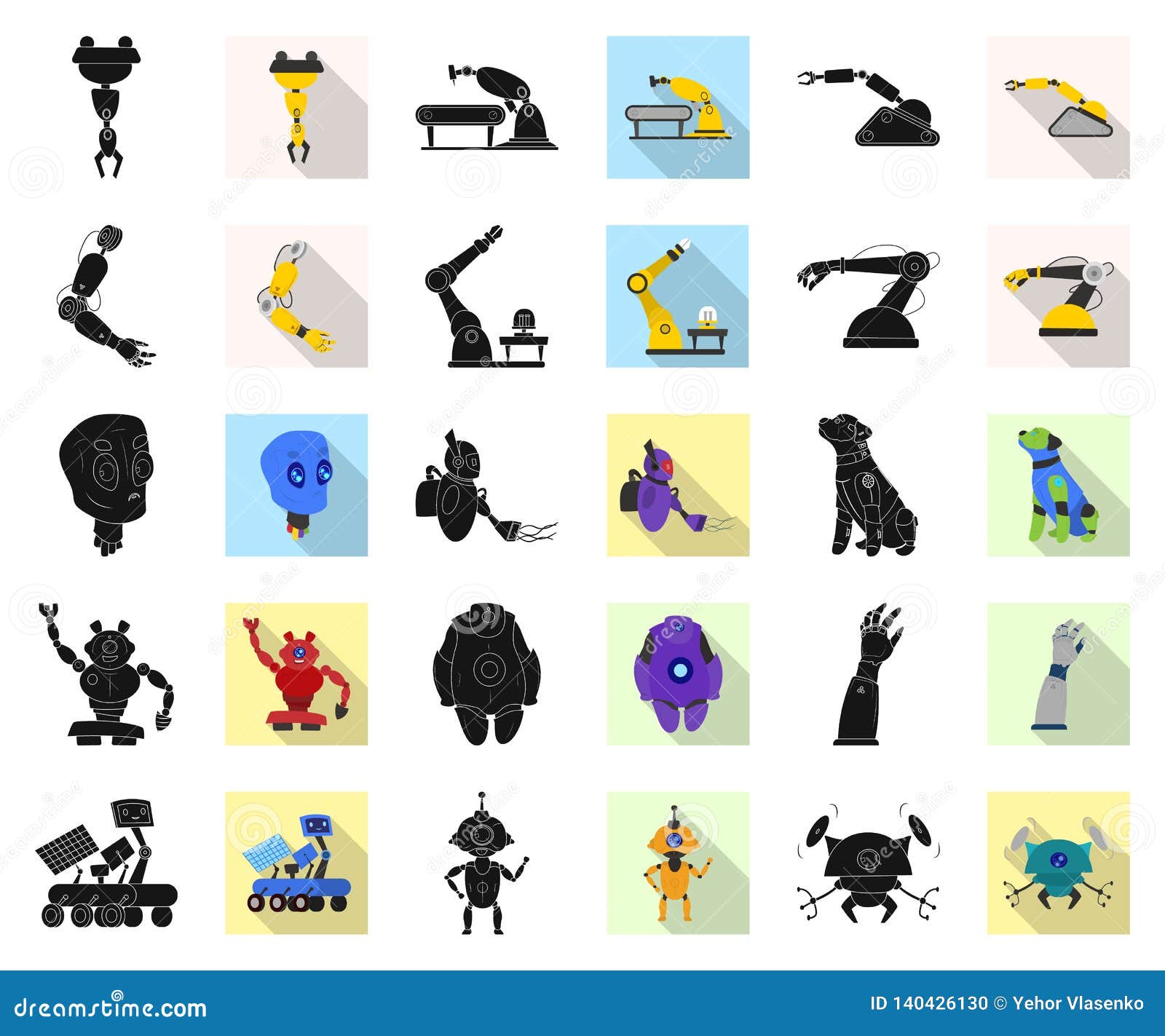 Vector Illustration Of Robot And Factory Symbol Set Of Robot And Space