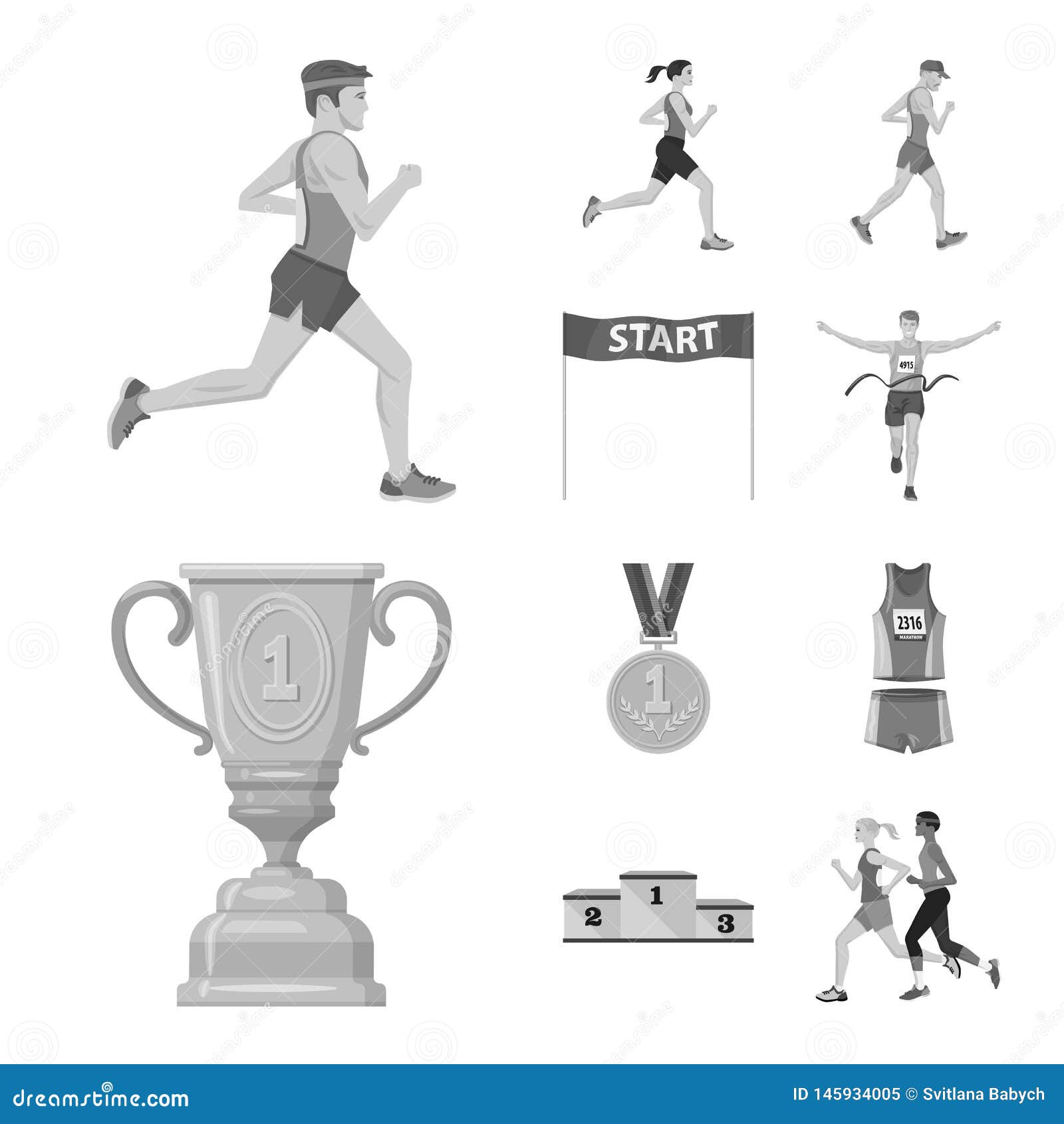 Vector Illustration of Success and Marathon Icon. Set of Success and ...