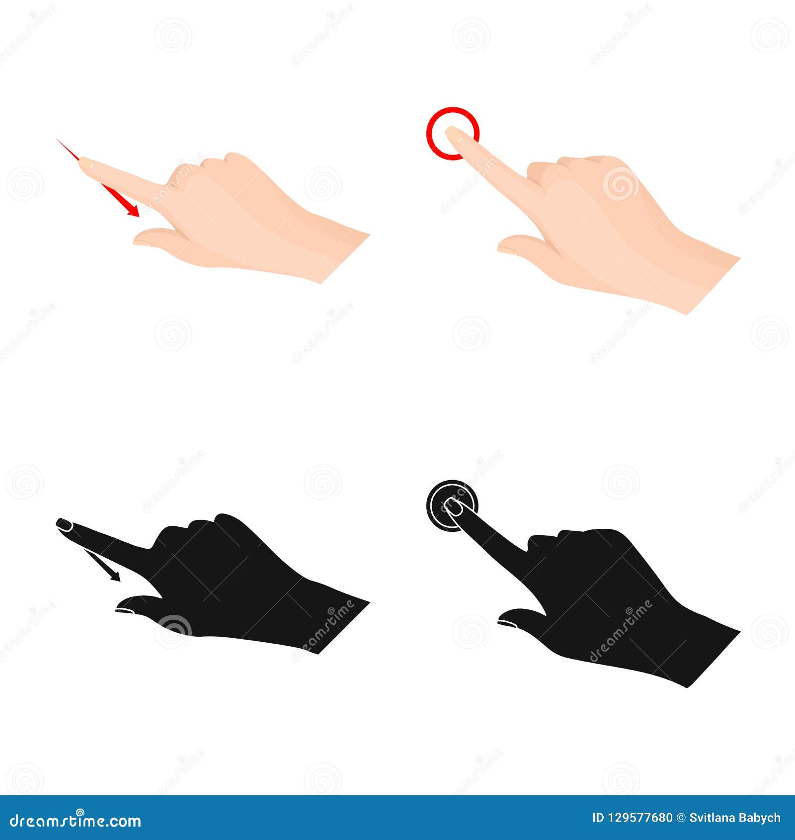 Vector Illustration of Touchscreen and Hand Sign. Collection of ...