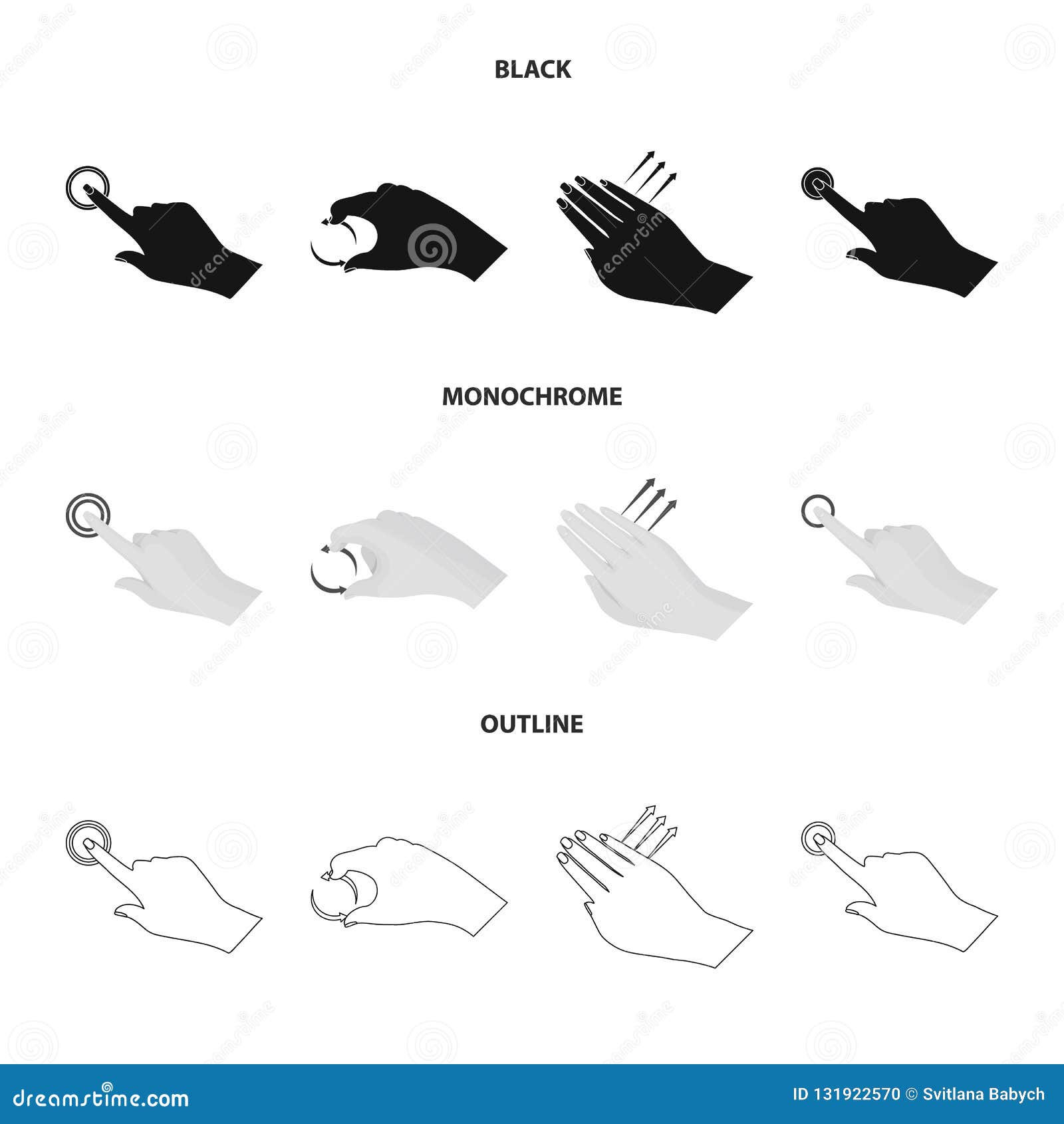 Isolated Object of Touchscreen and Hand Sign. Collection of Touchscreen ...
