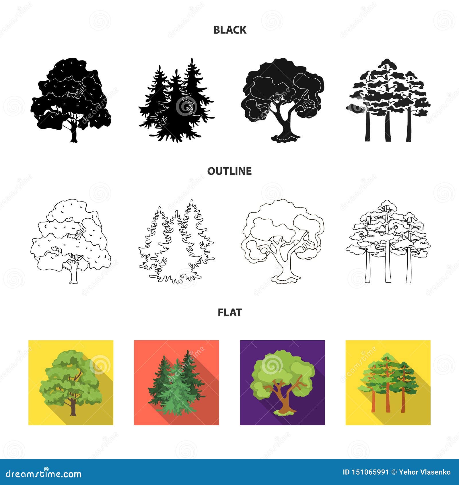 Vector Illustration of Tree and Forest Symbol. Set of Tree and Green ...