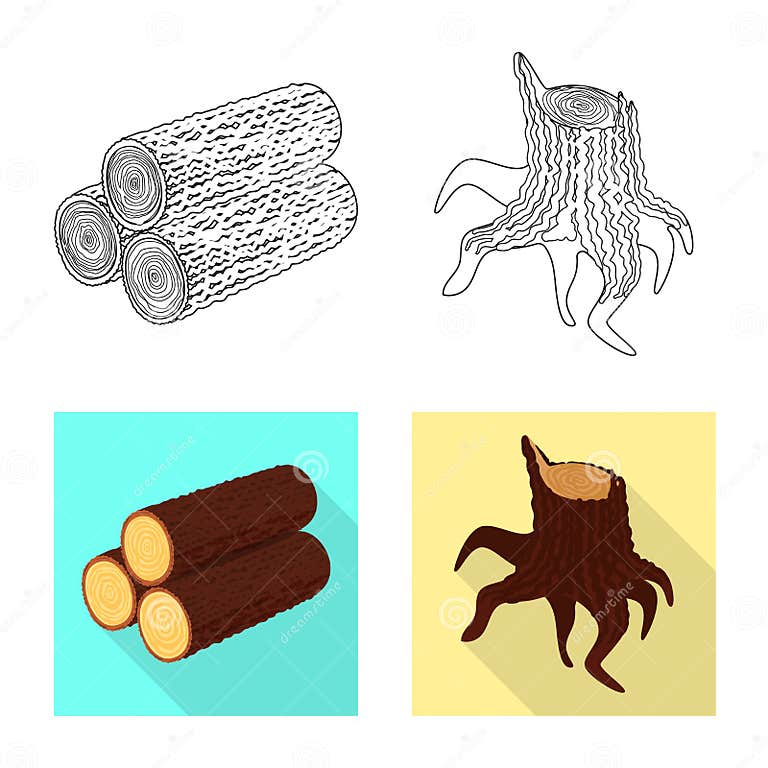 Isolated Object of Tree and Raw Icon. Collection of Tree and ...