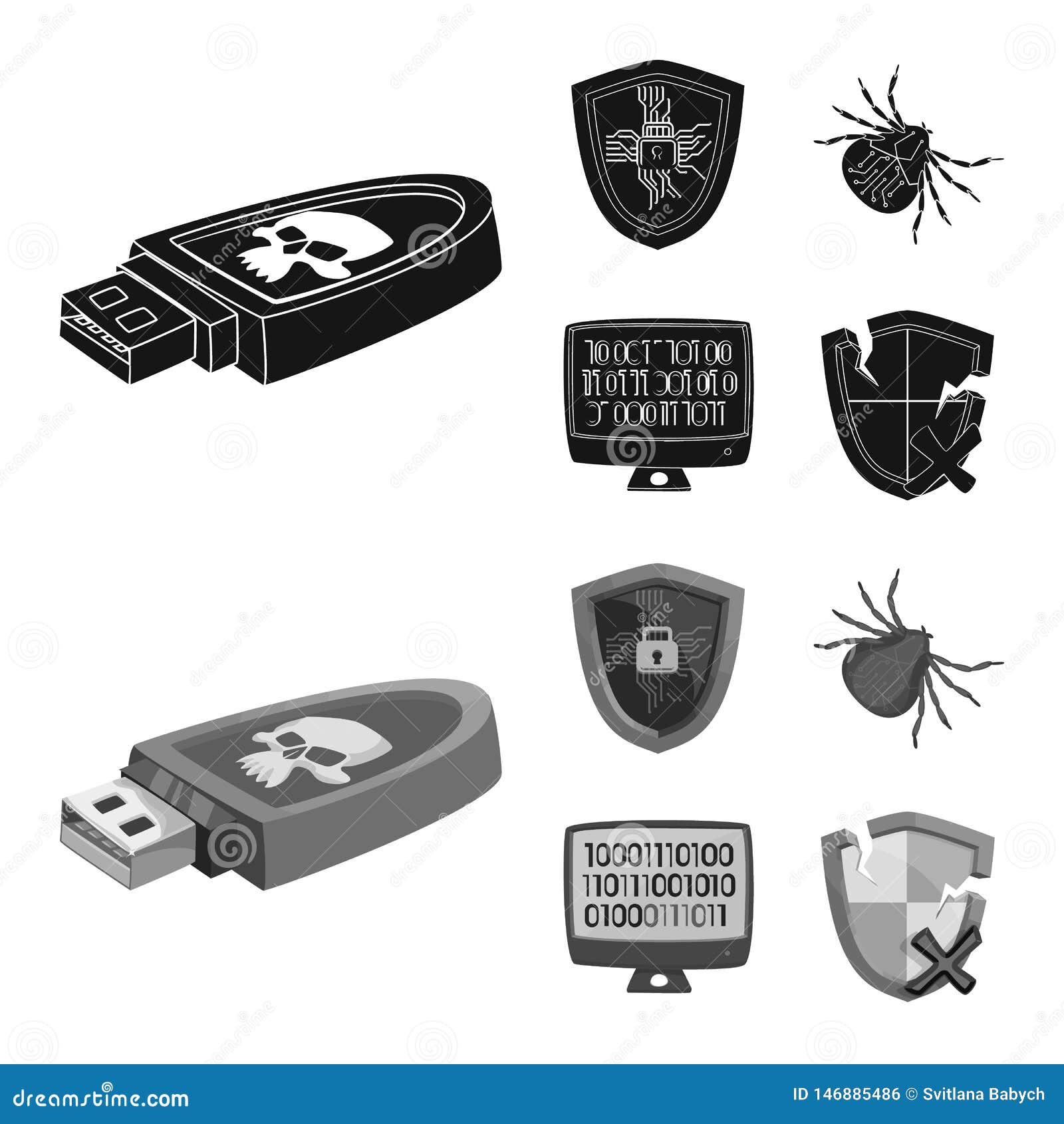 Vector Illustration of Virus and Secure Symbol. Set of Virus and Cyber ...