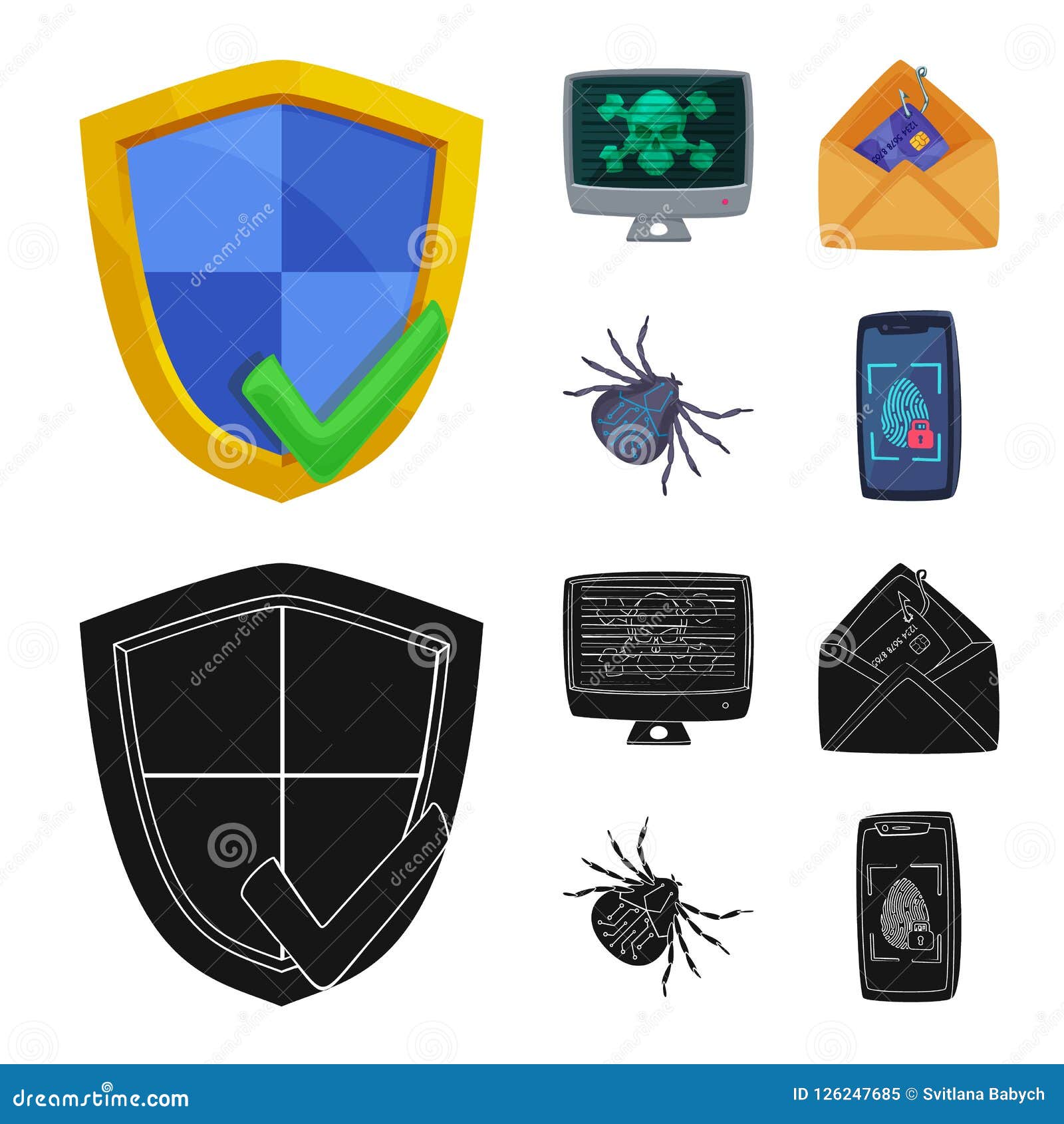 Isolated Object of Virus and Secure Symbol. Set of Virus and Cyber ...