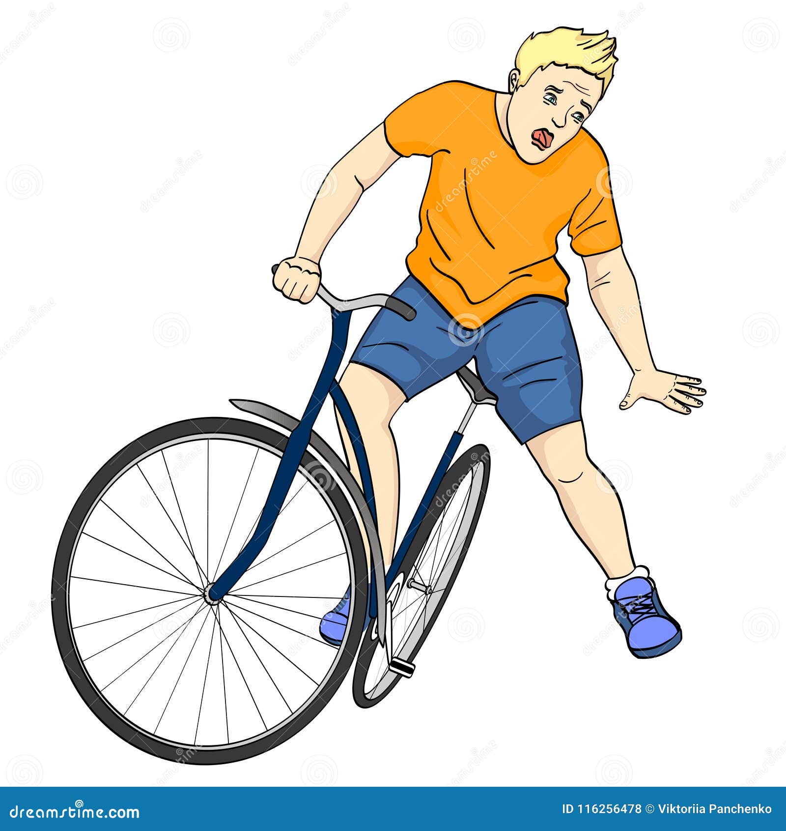 Isolated Object on White Background. the Man is Falling Off the Bicycle ...