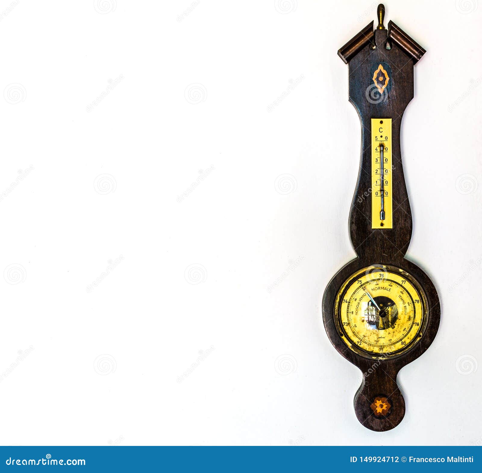 Isolated Old Barometer on White Wall Stock Photo - Image of wood ...