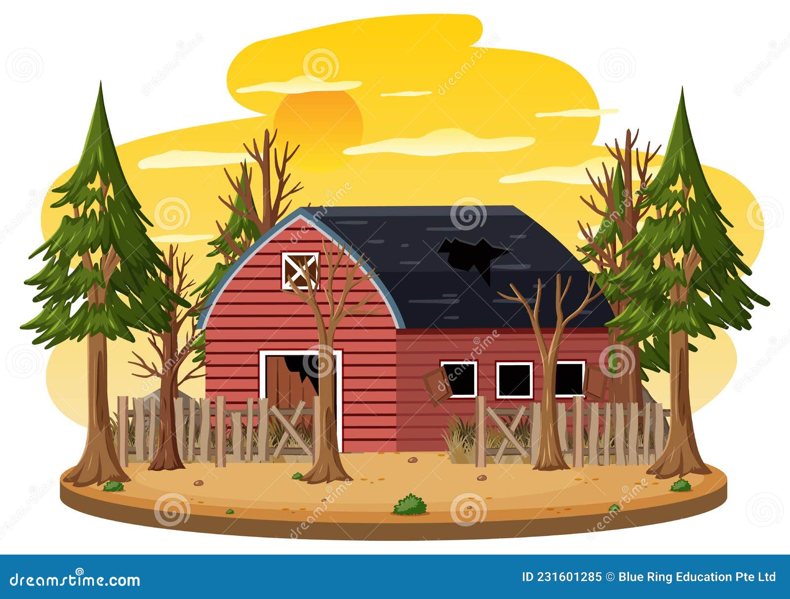 Isolated Old Broken Farm House in the Rural Stock Vector - Illustration ...