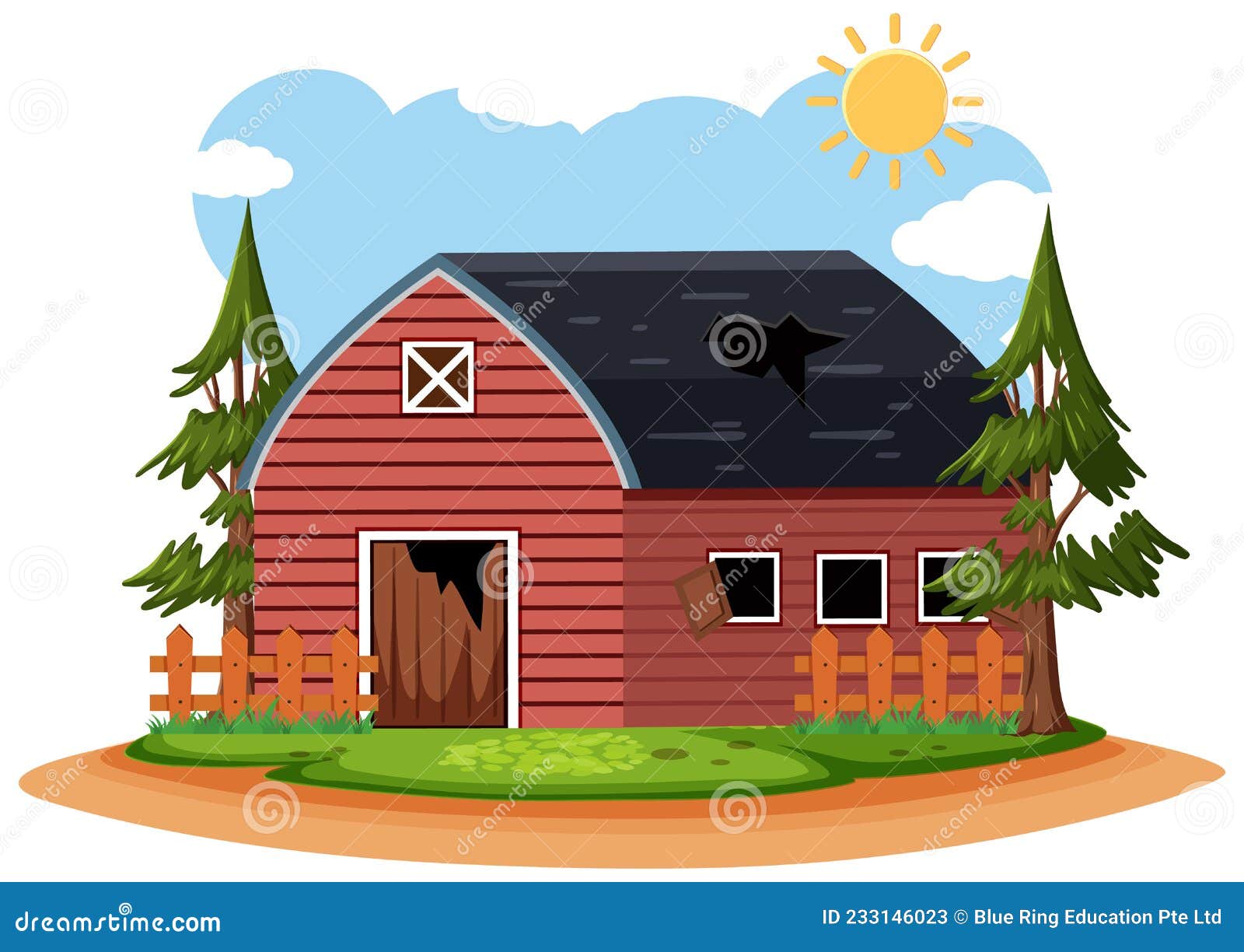 Isolated Old Broken Farm House in the Rural Stock Vector - Illustration ...