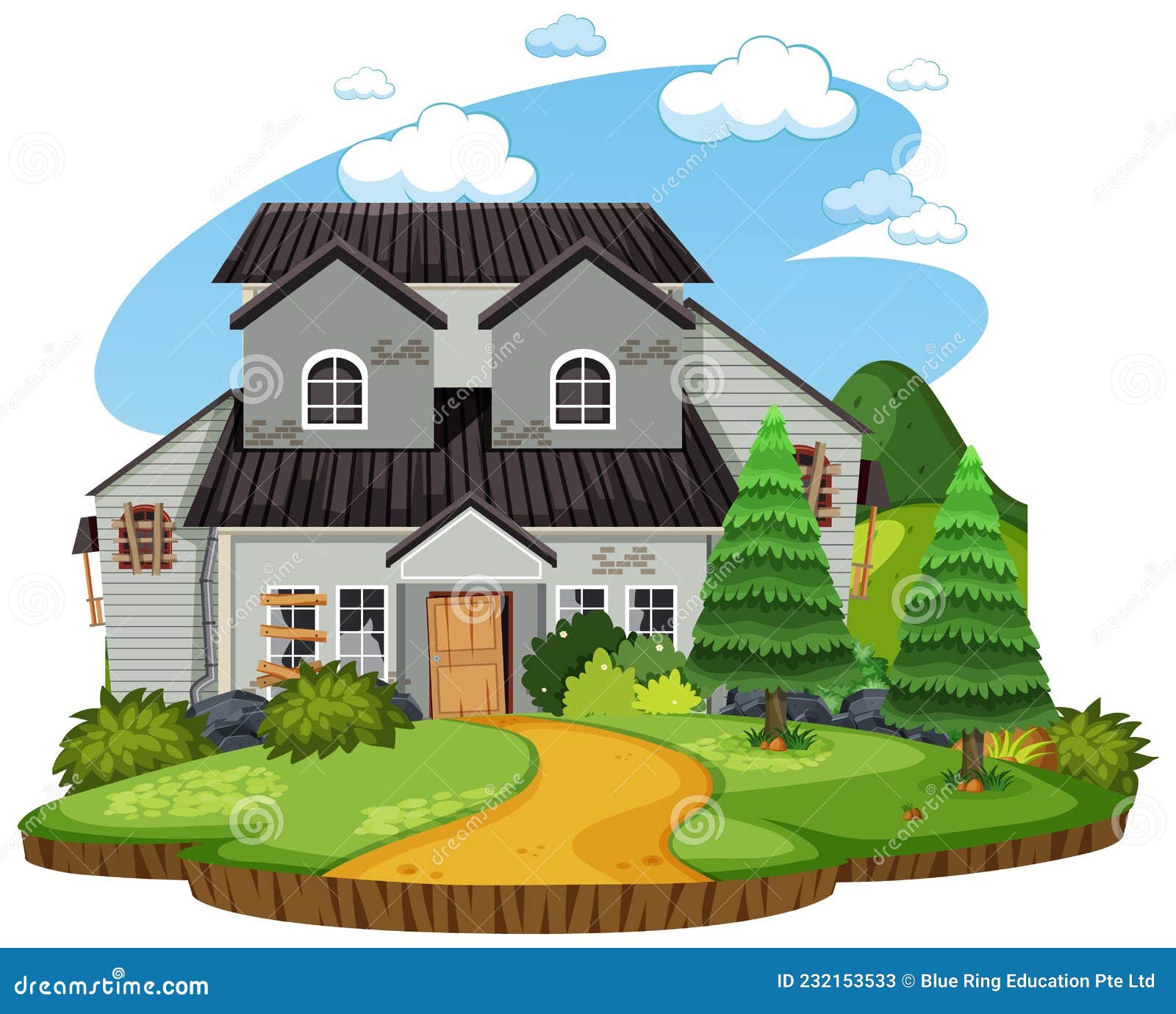 Isolated Old Broken House in the Rural Stock Vector - Illustration of ...