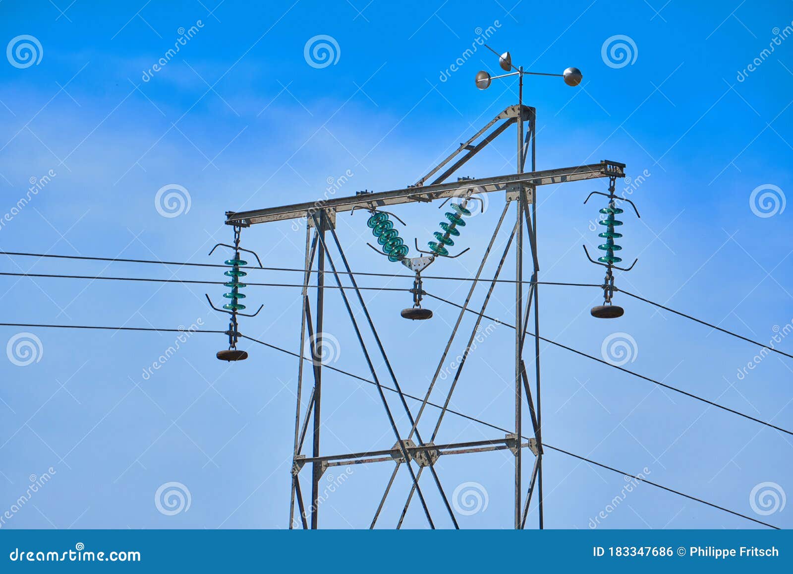 Isolated Old Power Line with Blue Sky in the Background Stock Photo ...