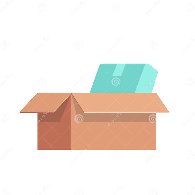 Isolated Open Cardboard Box with an Item Inside. Vector Illustration ...
