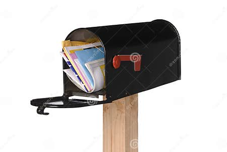 Isolated Open Mail Box with Mail Stock Image - Image of received, color ...