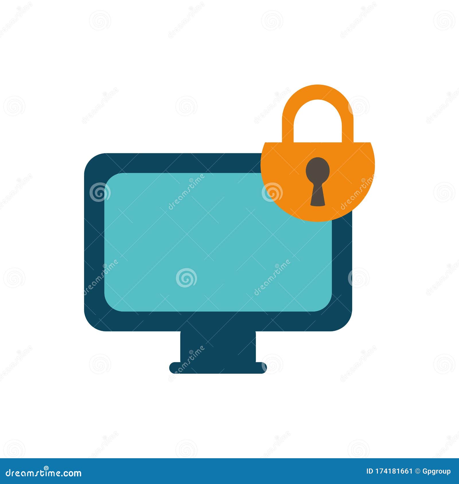 Isolated Padlock and Computer Flat Style Icon Vector Design Stock ...