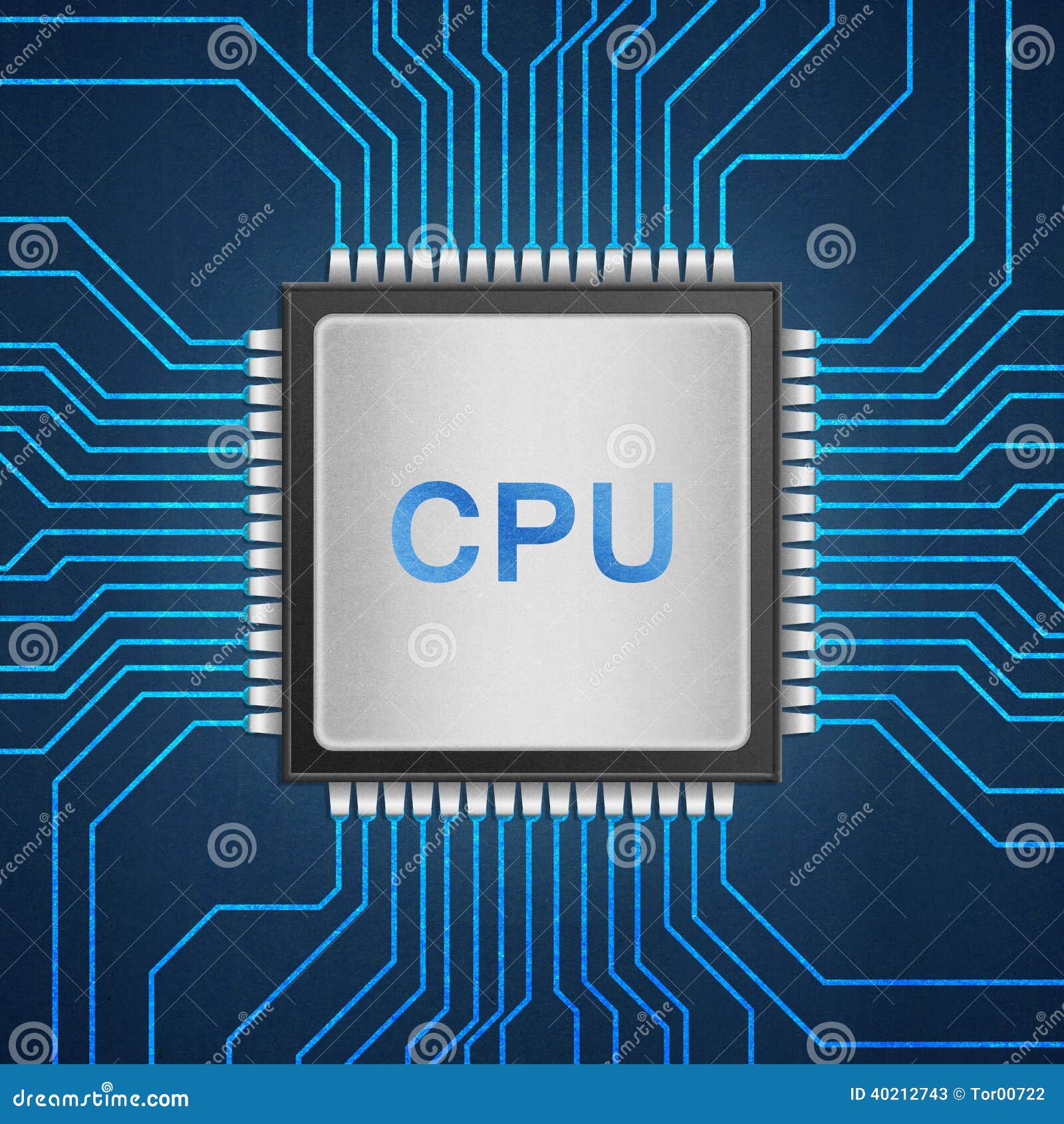 Isolated Paper Cut Of Cpu Chip On Blue Circuit Is Central Processor