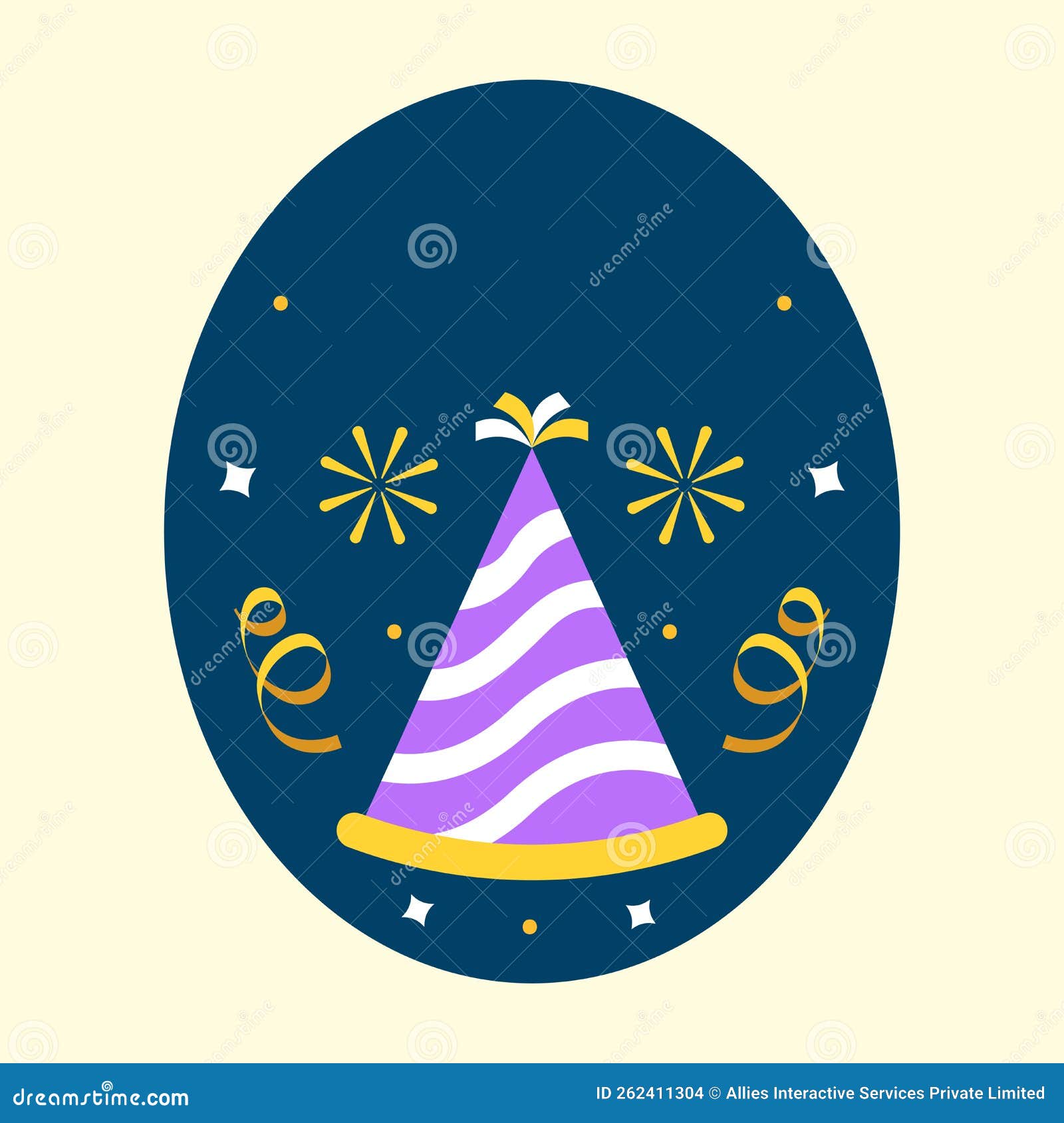 Isolated Party Hat with Confetti on Circle Blue and Cosmic Latte Stock ...