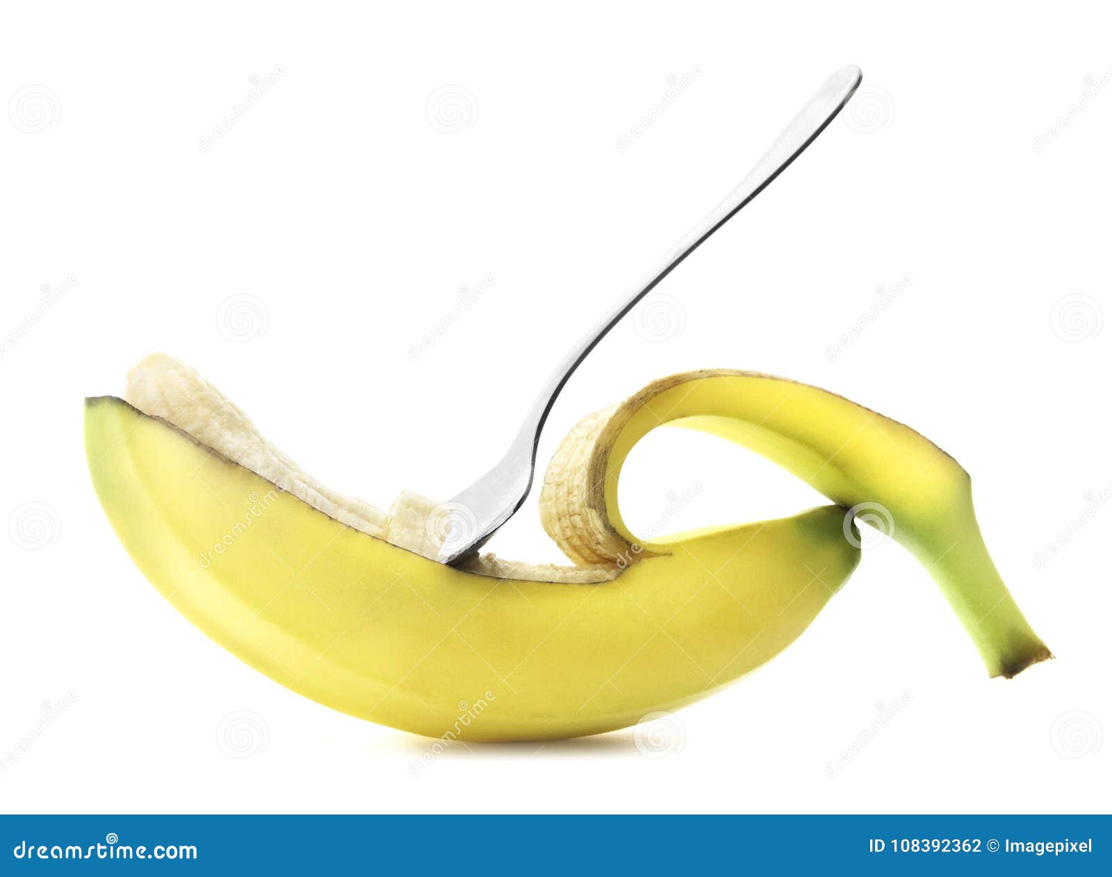Isolated Peeled Banana with Spoon Stock Photo - Image of yellow ...