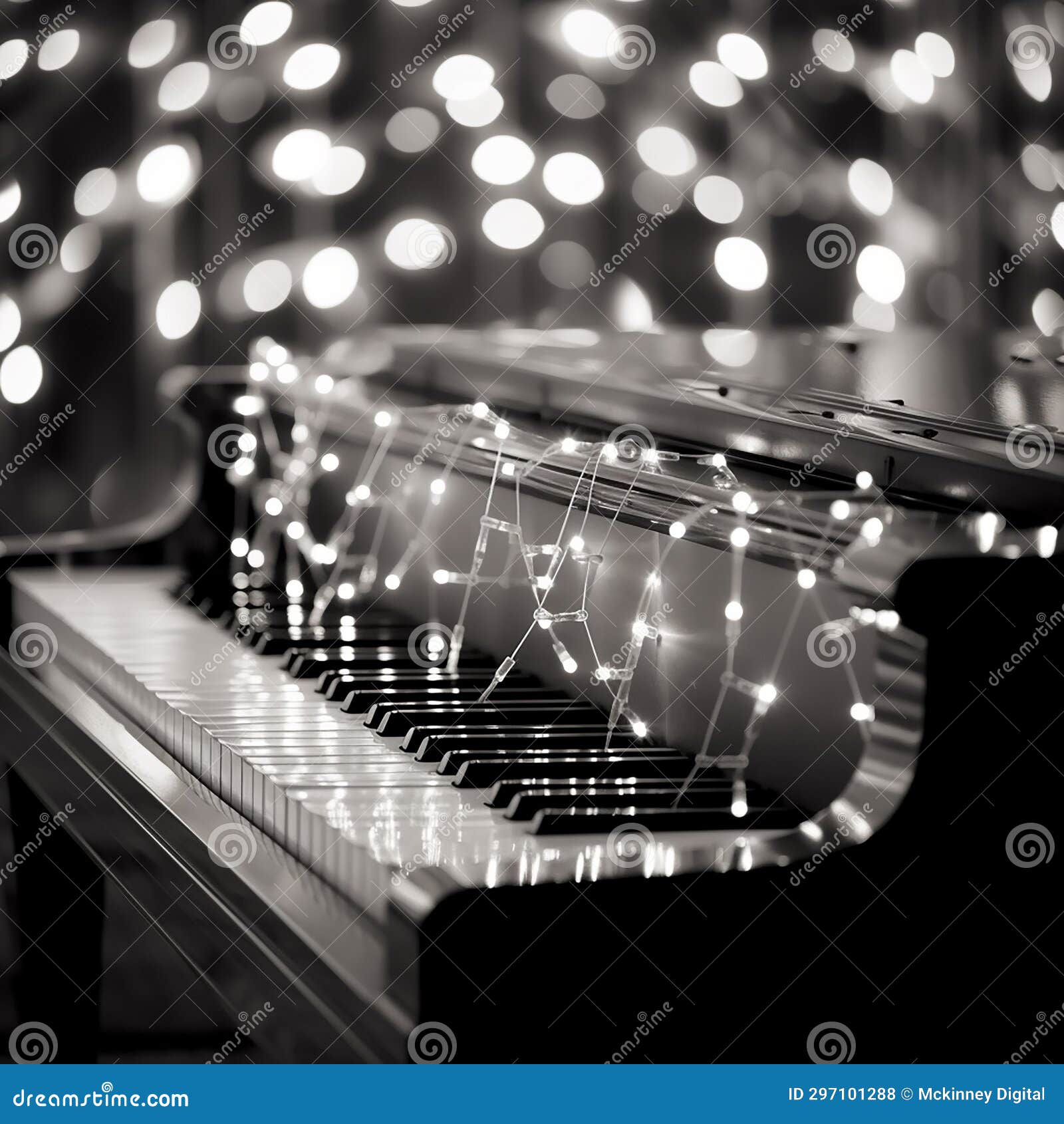 Piano Surrounded by Thousands of Twinkling Lights. Stock Illustration ...