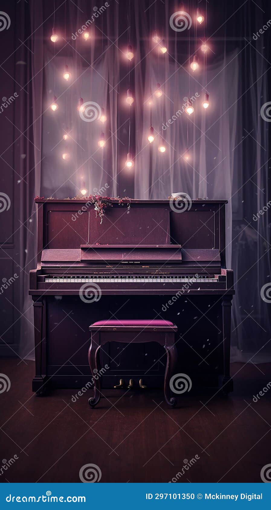 Piano Surrounded by Thousands of Twinkling Lights. Stock Illustration ...