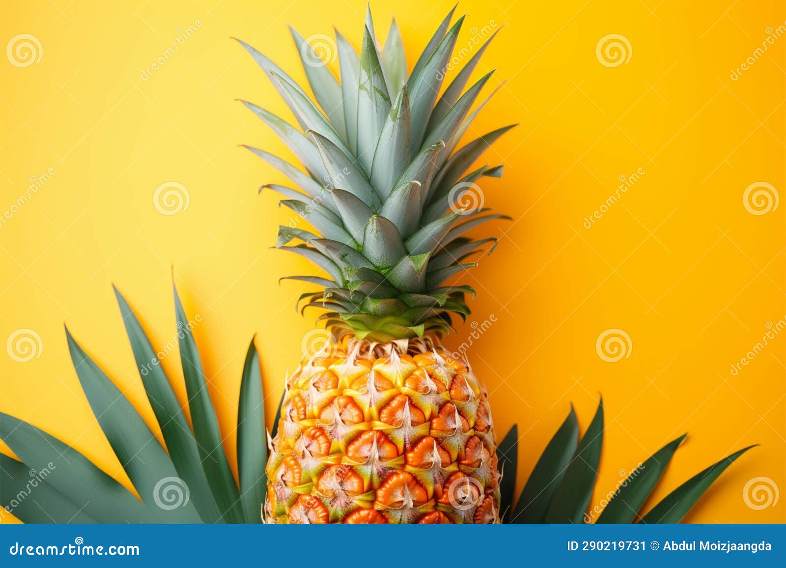 Isolated Pineapple and Lush Leaves on a Sunny, Pastel Backdrop Stock ...