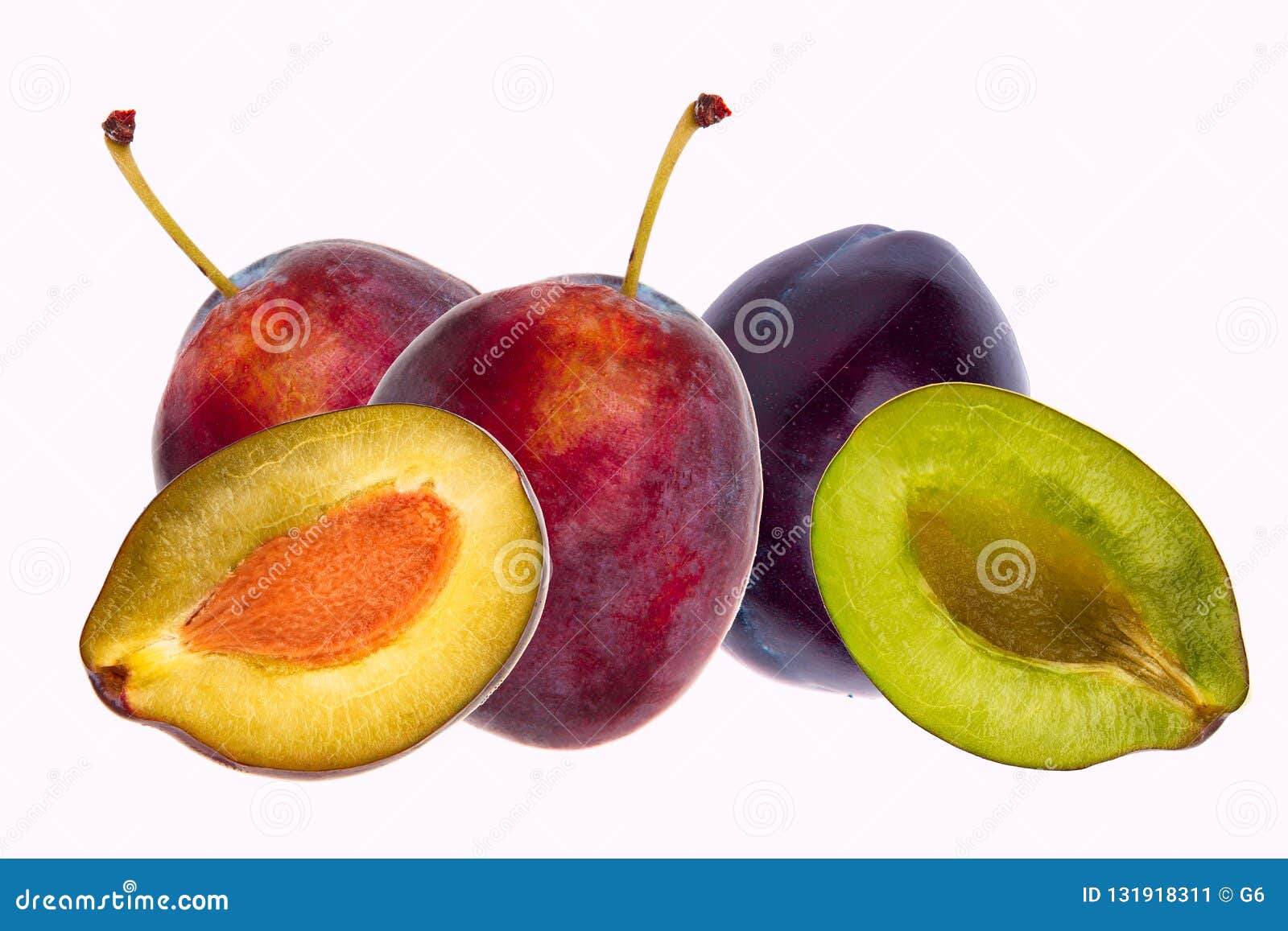 One and a Half of Blue Plum Fruit Isolated on White Background Stock ...