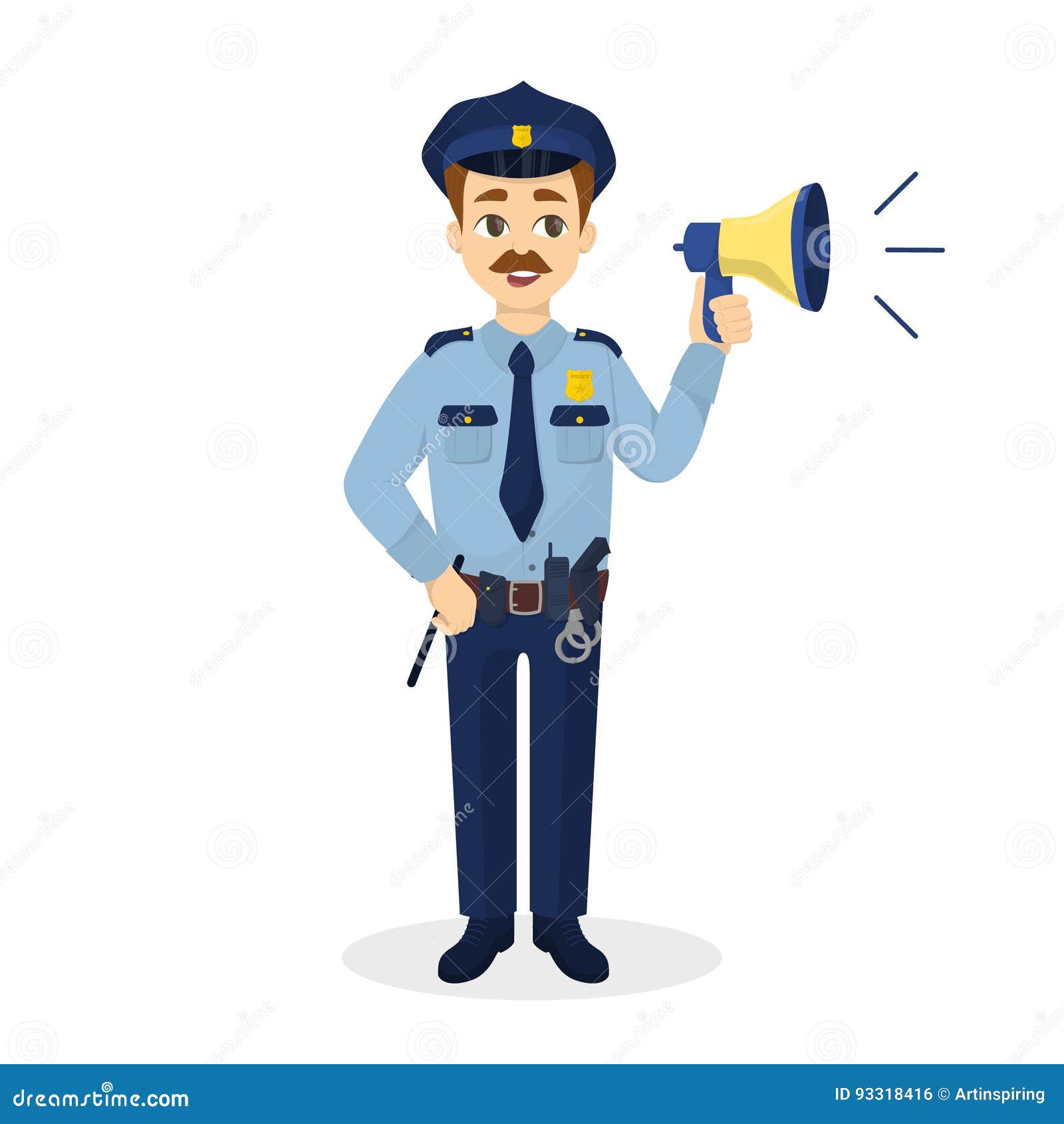Isolated Policeman with Megaphone. Stock Vector - Illustration of ...