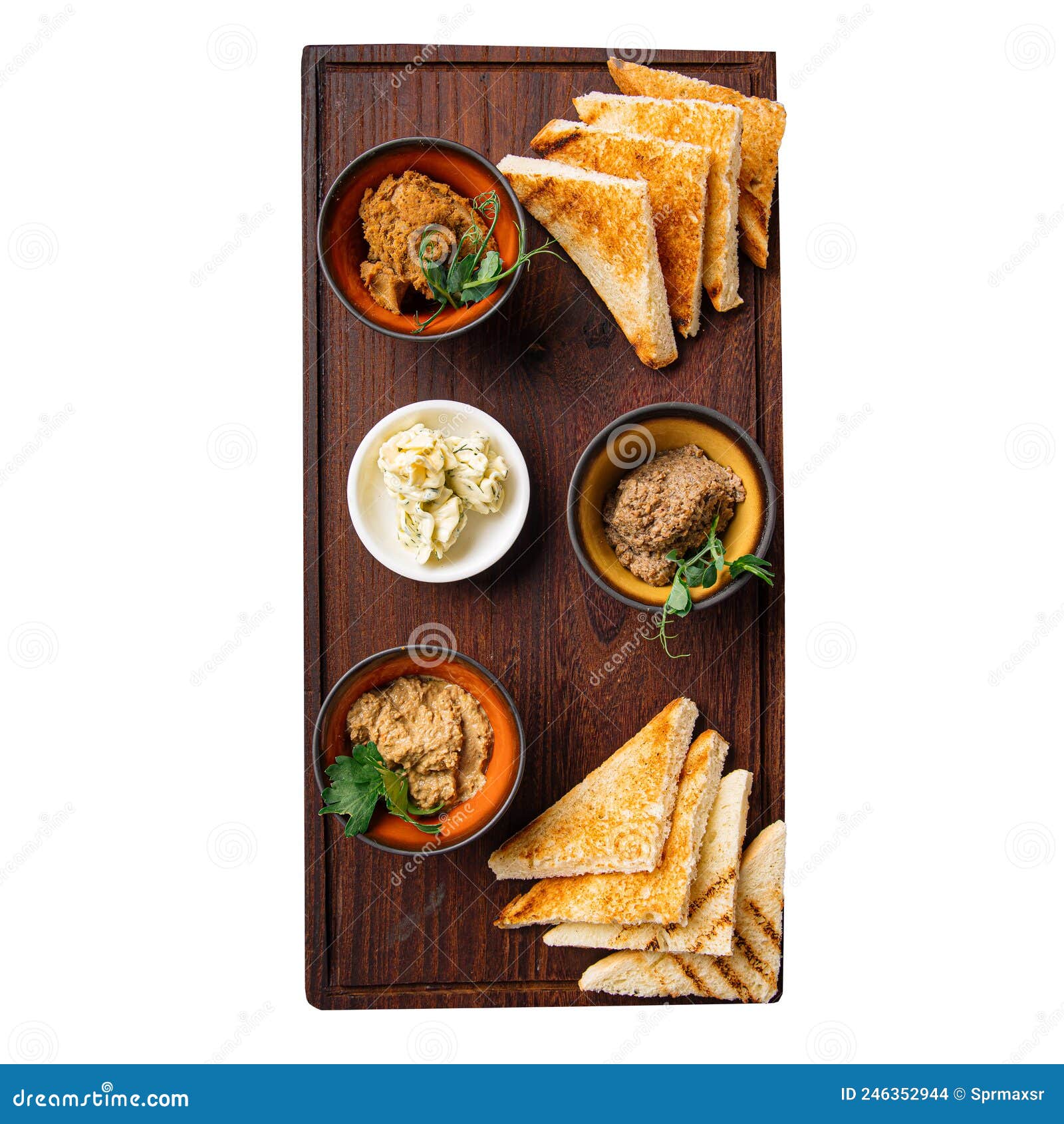 Isolated Portion of Assorted Pate Dip with Toasts Stock Photo - Image ...
