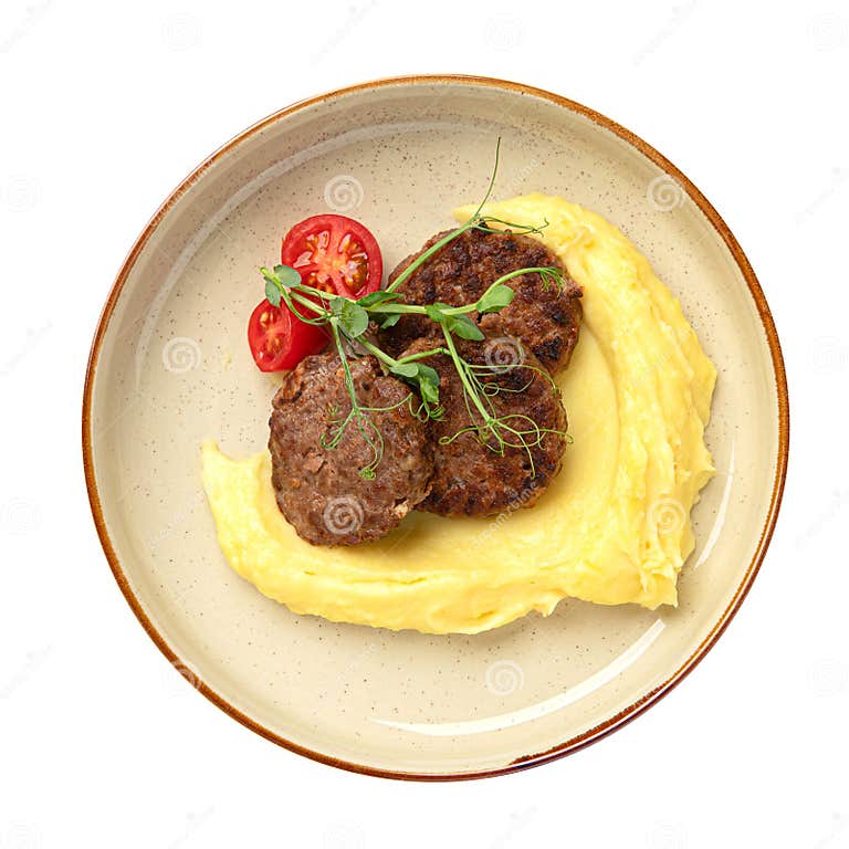 Isolated Portion of Cutlets with Mashed Potato Stock Image - Image of ...