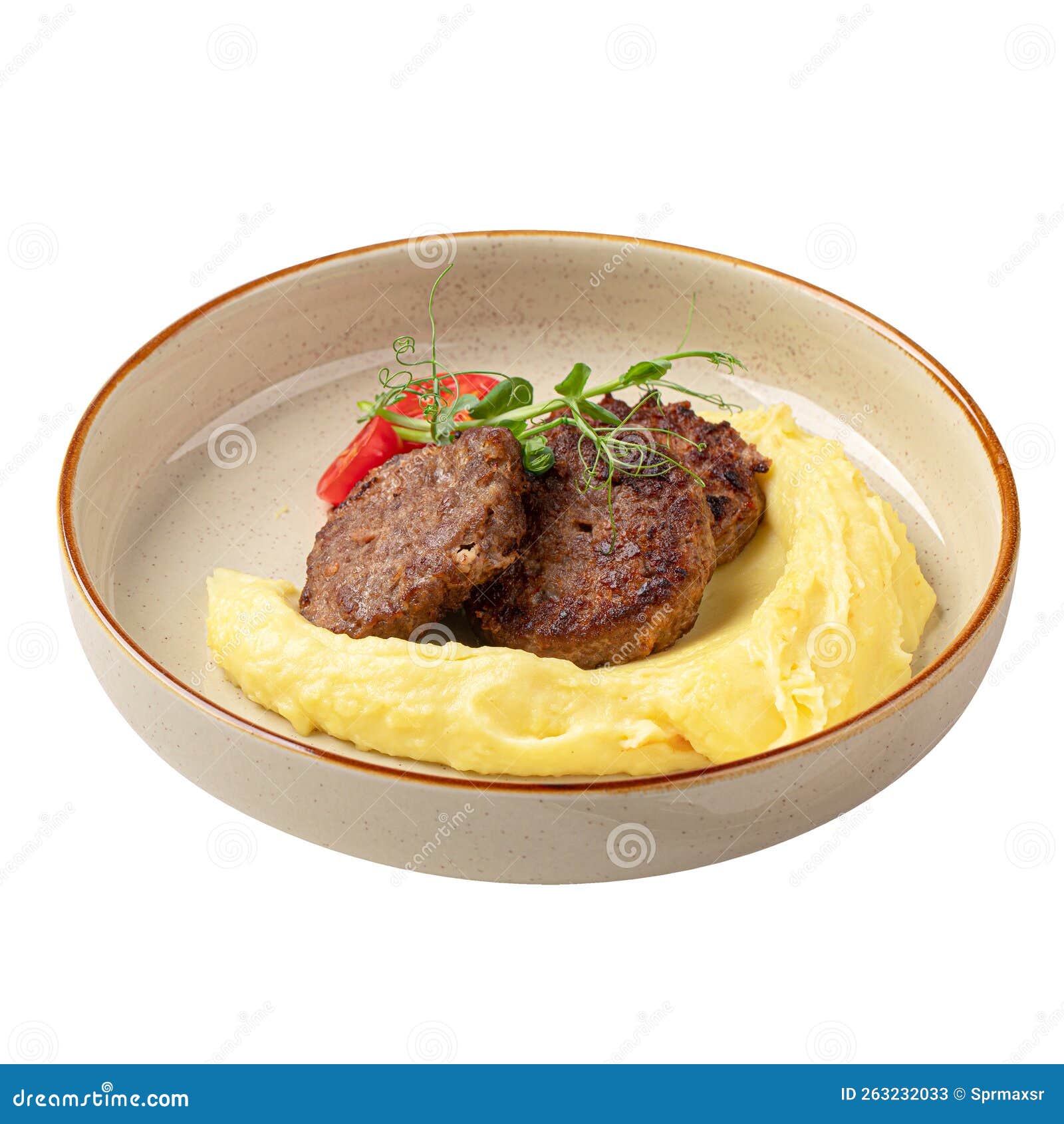 Isolated Portion of Cutlets with Mashed Potato Stock Image - Image of ...