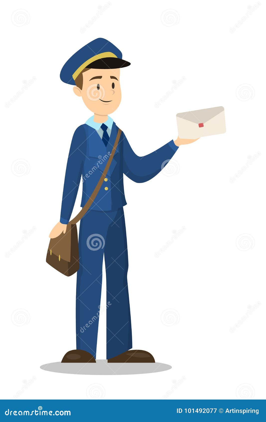 Postman with envelope. stock vector. Illustration of cheerful - 101492077