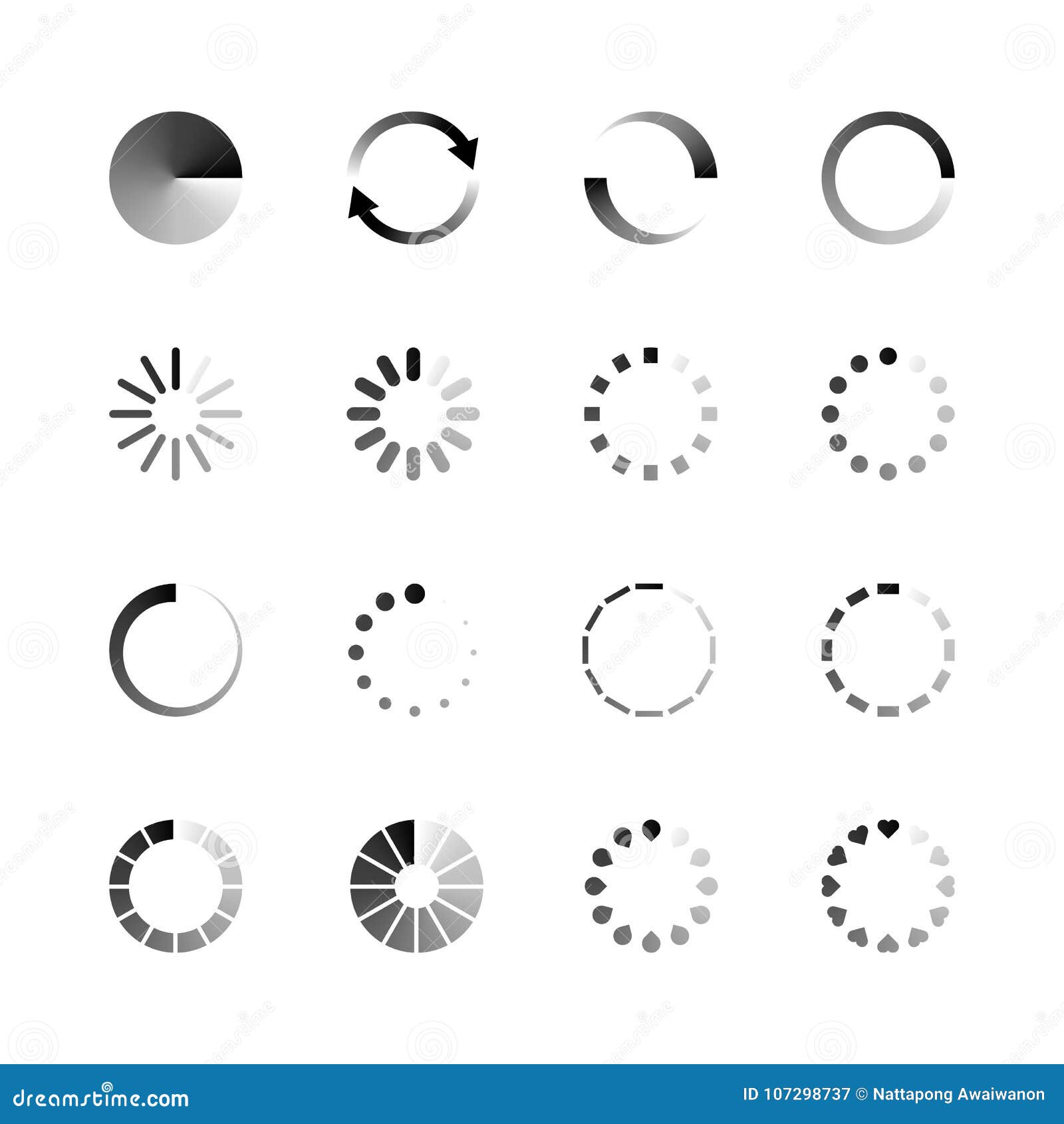 Isolated Preloader, Loading Icon Set on White Background. Stock Vector ...