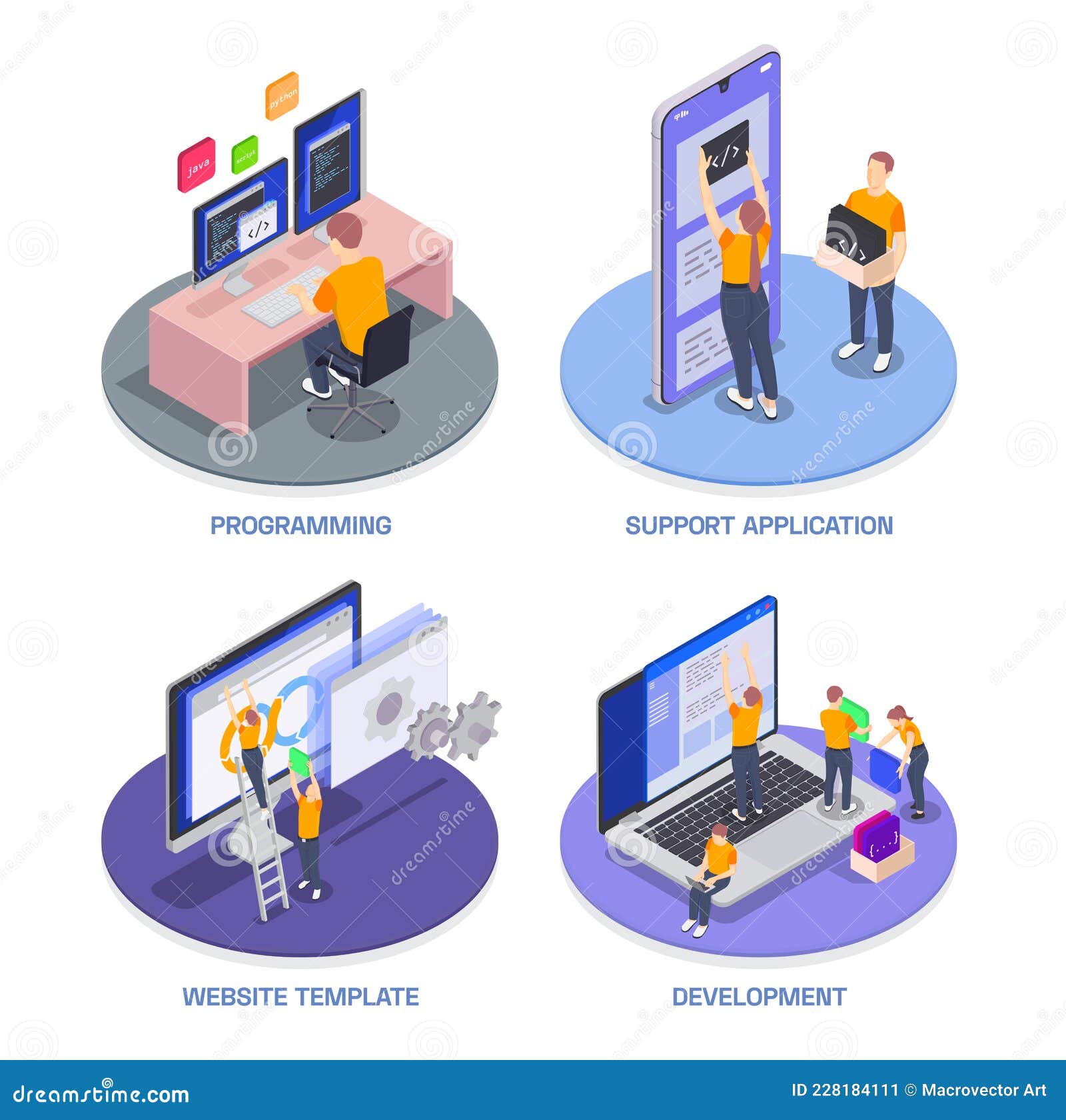 Isolated Programming Coding Development Isometric Icon Set With Programming Support Application